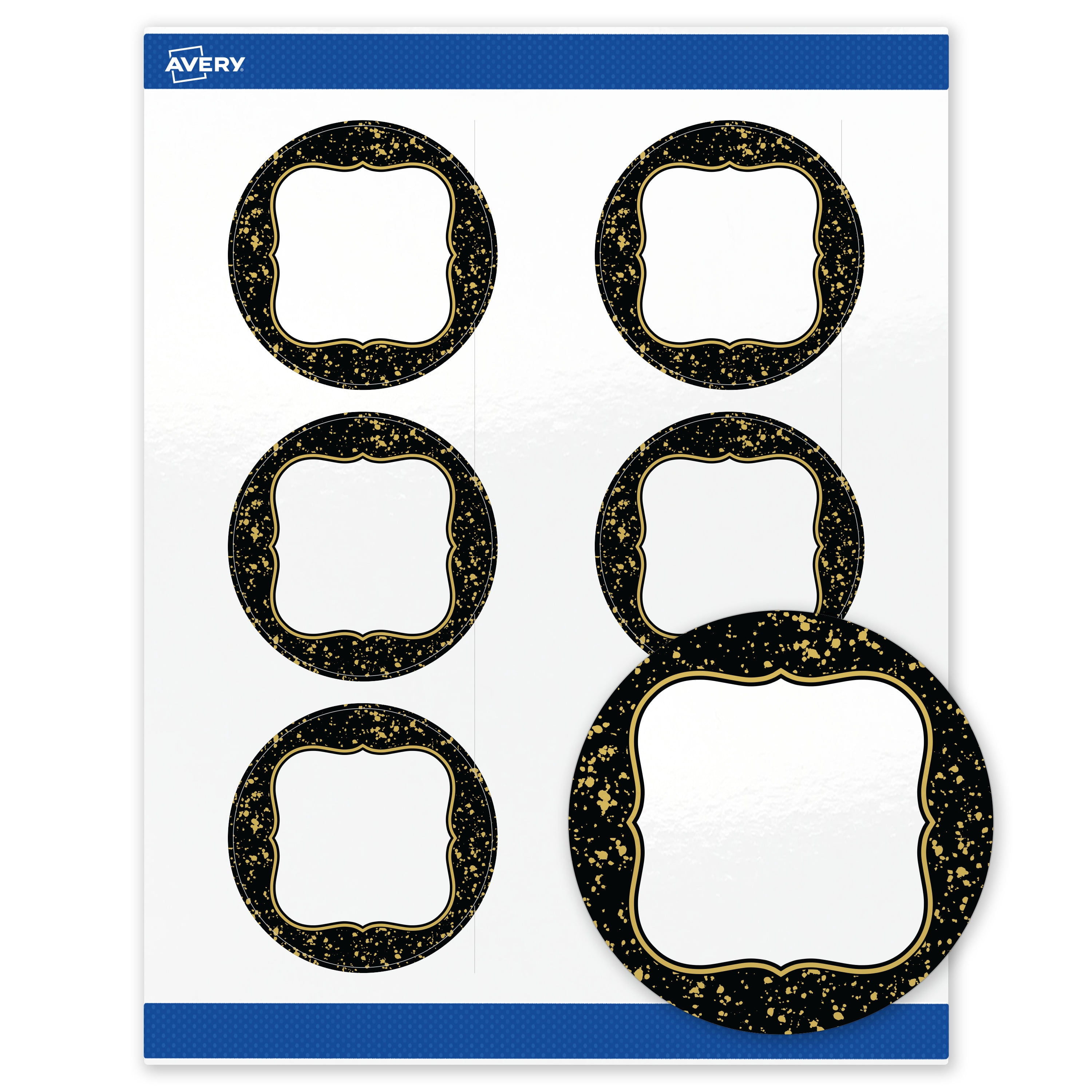 Avery Round Labels, 3", Black with Gold Specs Design, Glossy - Walmart.com