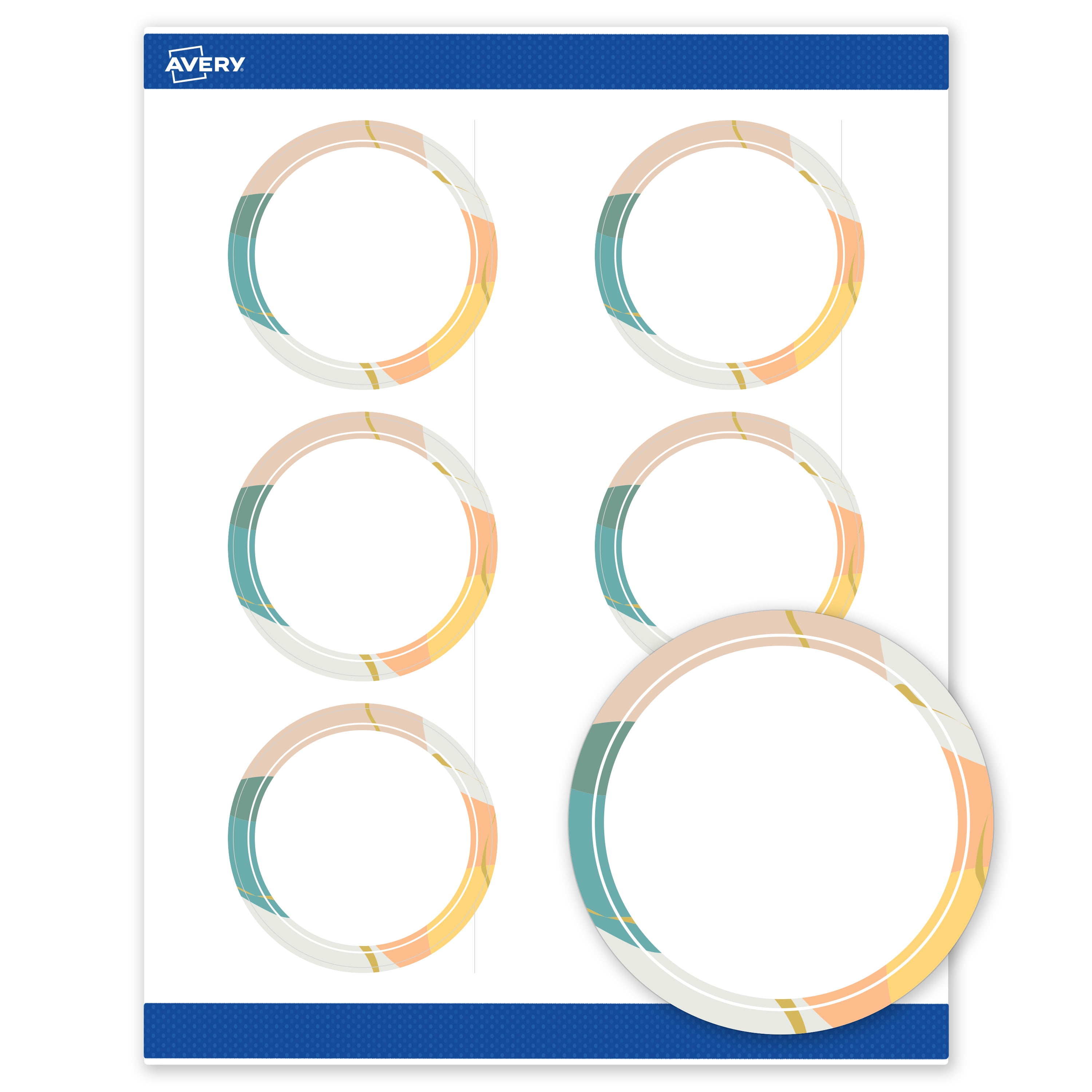 Avery Round Labels, 3", Color Block with Gold Specs Design, Matte ...