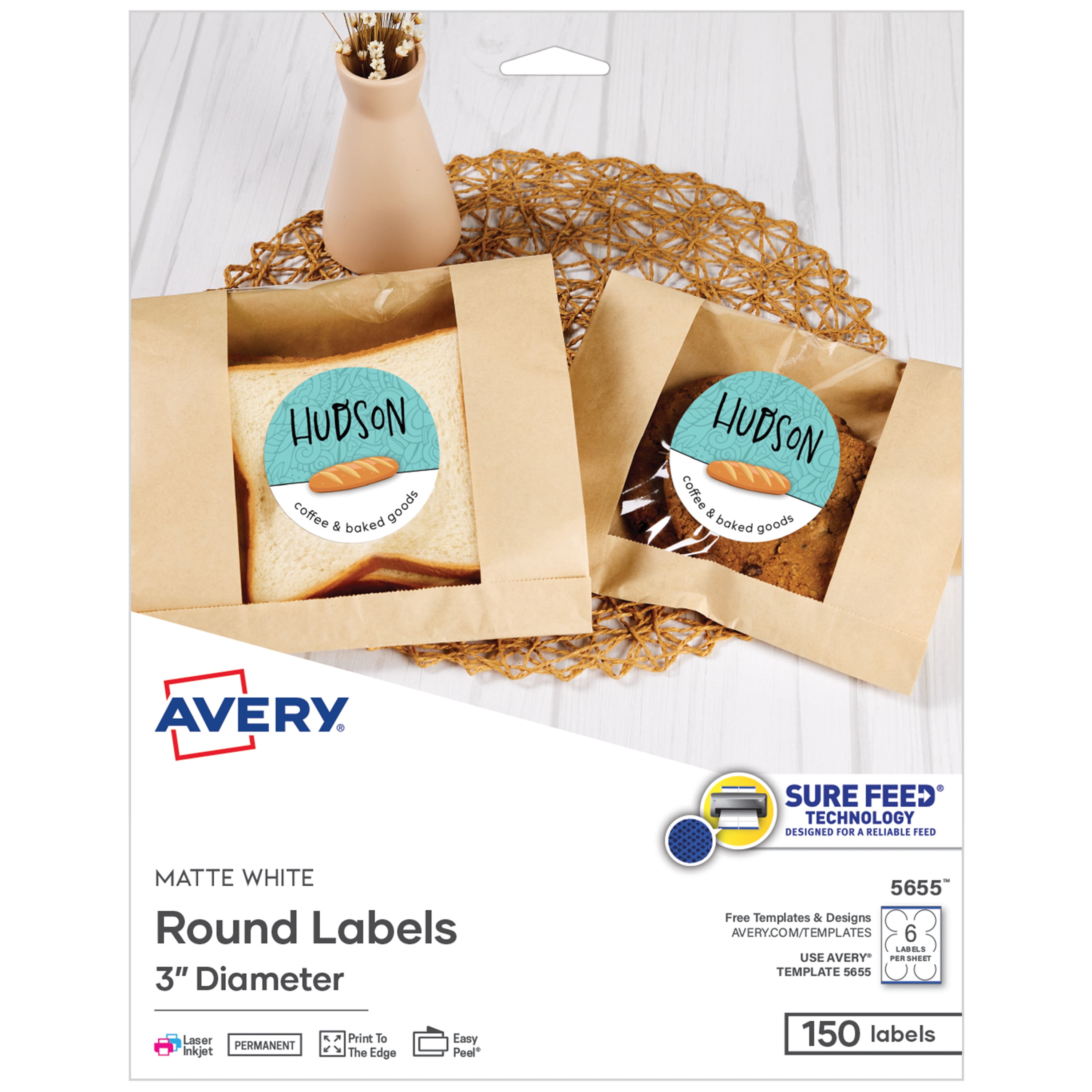 Avery Round Labels, 3" Diameter, Permanent, 150 Labels (5655) - Walmart.com