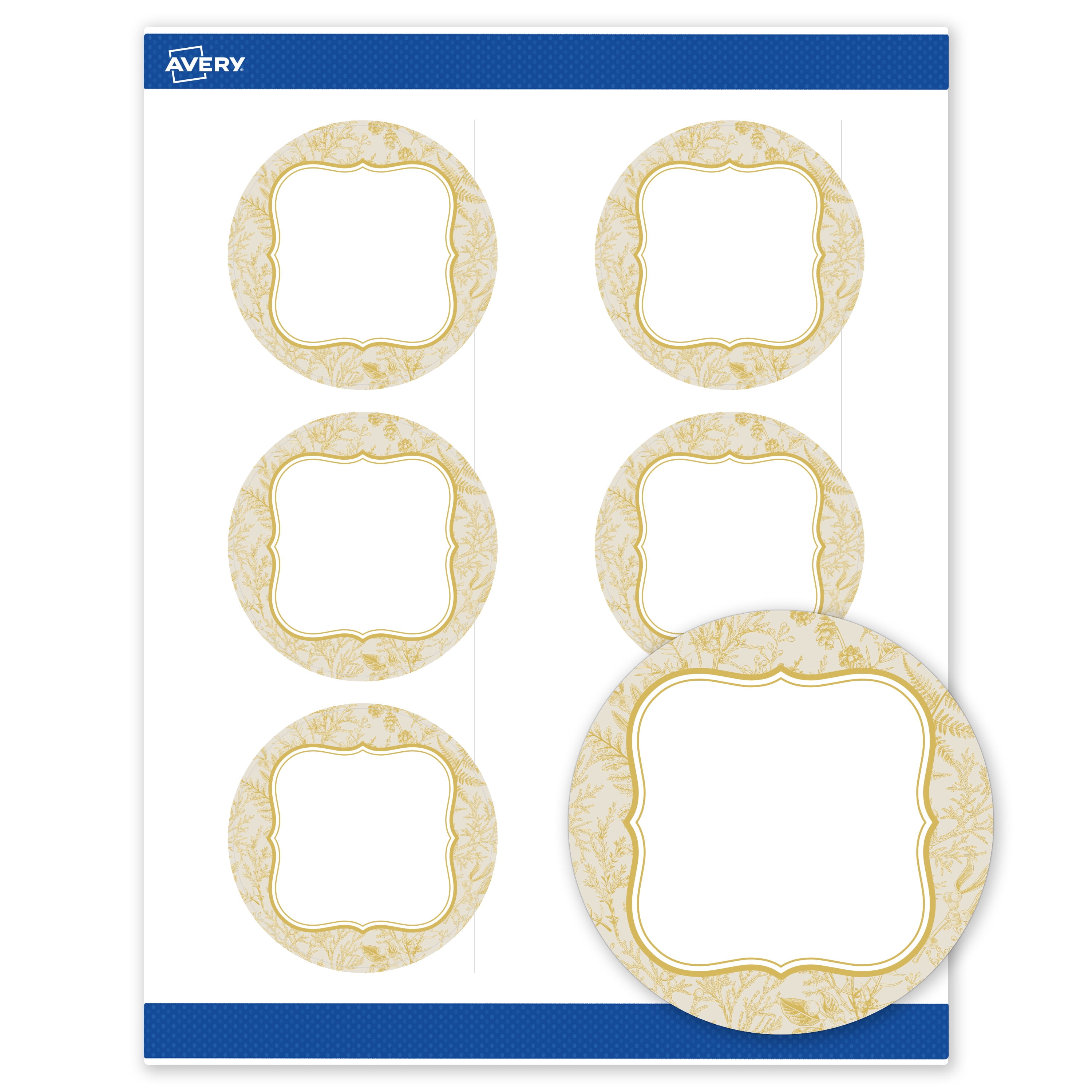 Avery Round Labels, 3", Flourish Gold Florals Design, Matte - Walmart.com