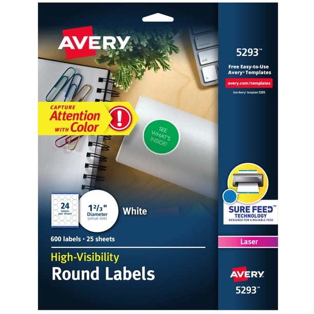 Avery Round Labels, Laser Printers,1-2/3", 600 Labels (5293) - Walmart ...