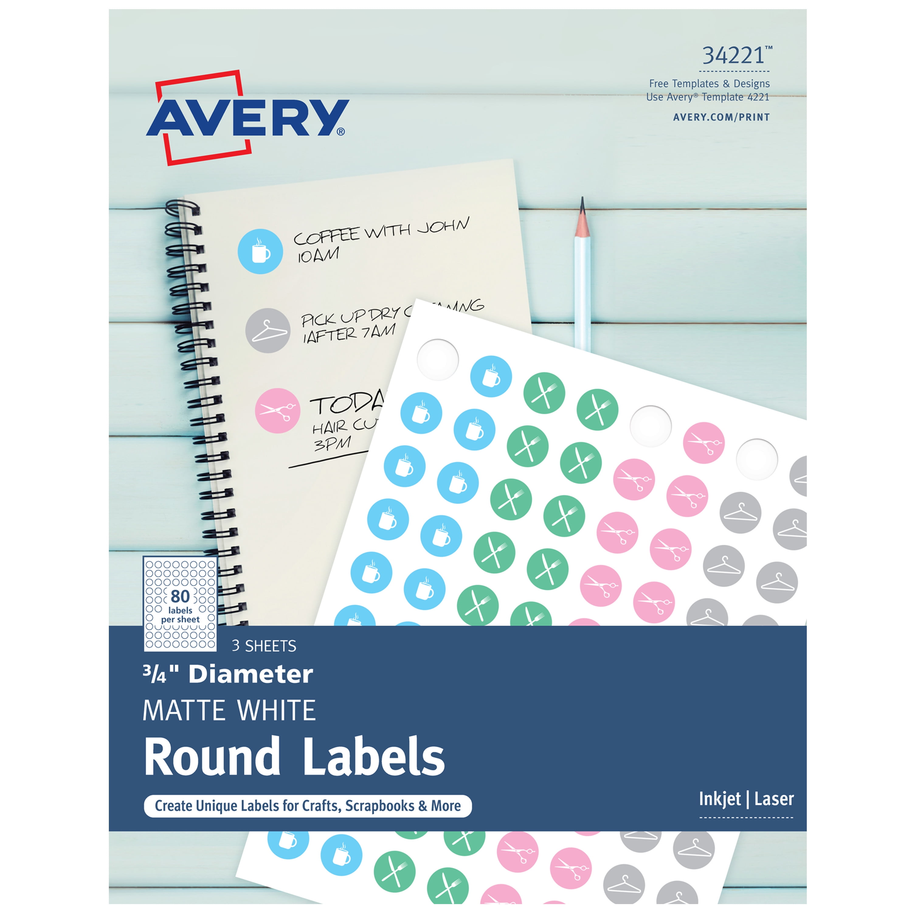 Avery Round Labels, White, 3/4" Round, Print To The Edge, Laser, Inkjet ...