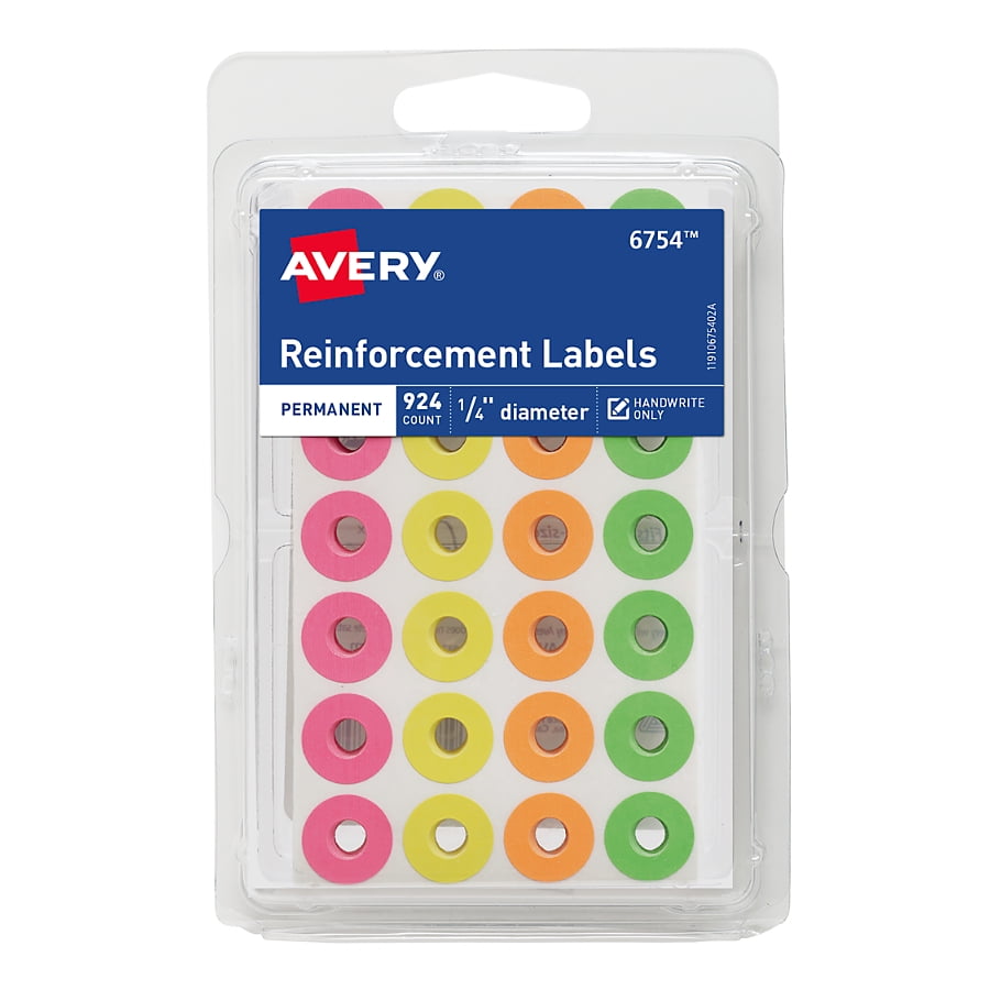 Avery Round Poly-Vinyl Reinforcement Labels, Assorted Neon, 1/4 ...