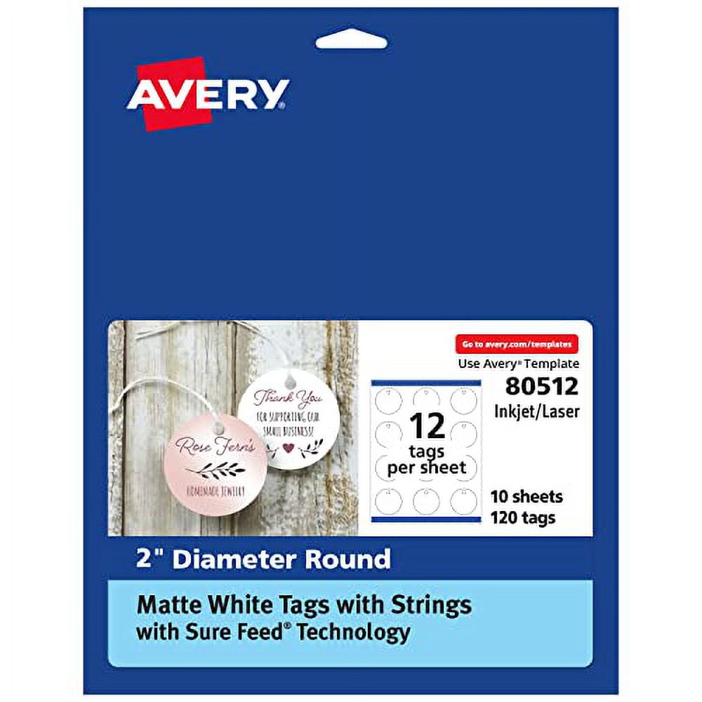 Avery Round Tags with Sure Feed Technology, 2" Diameter, Matte White ...