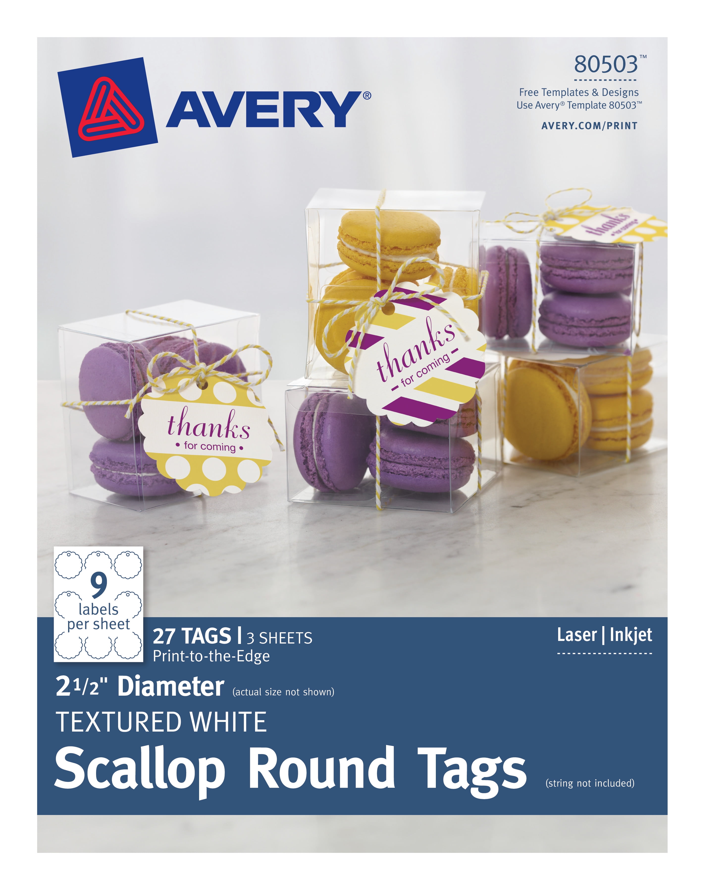 Avery Scallop Round Tags, Textured, 2-1/2" Diameter, 27 Tags (80503 ...