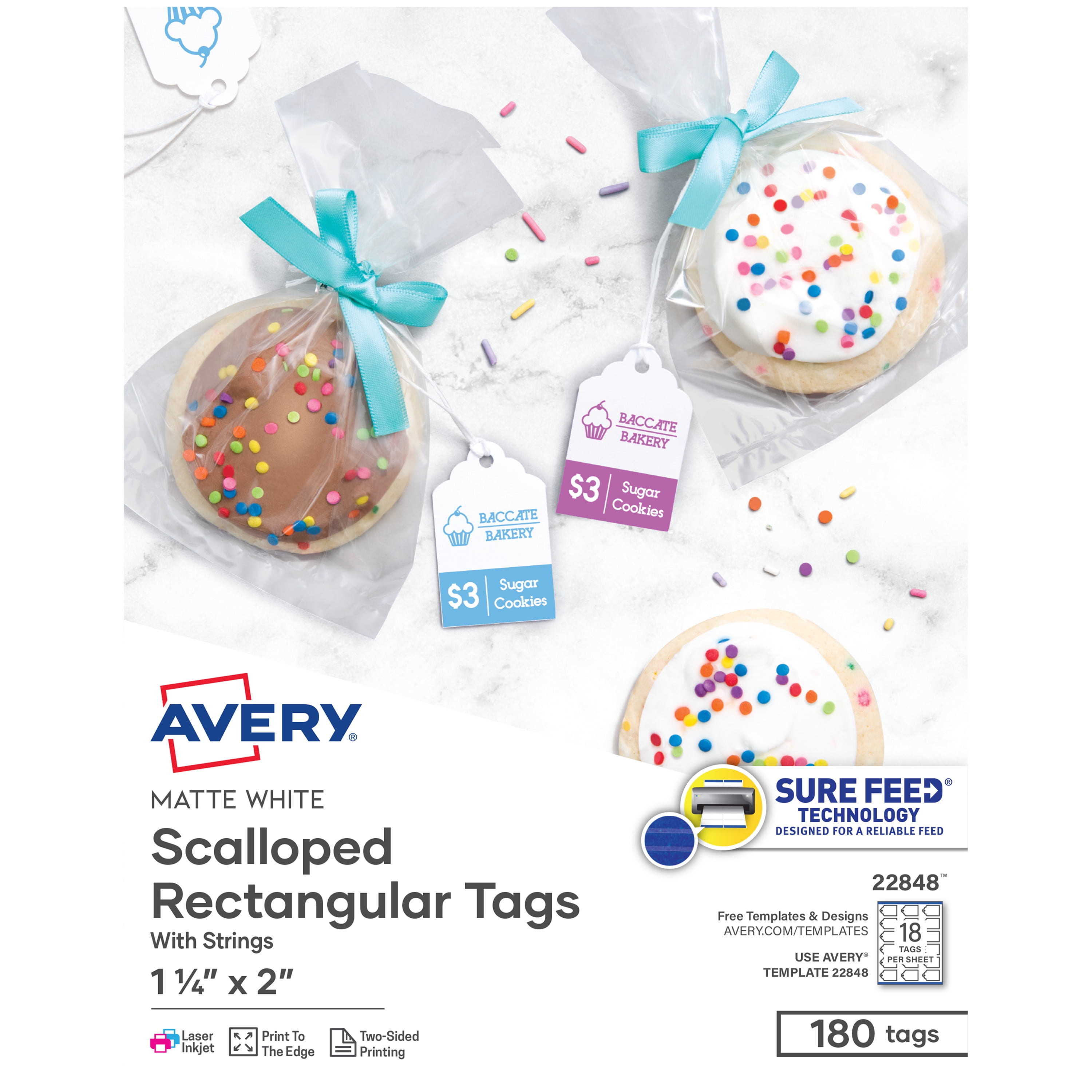 Avery, Scalloped Tags with String, 2" x 1.25", 180 Pack - Walmart.com