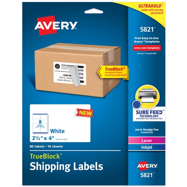 Avery Shipping Labels, 2.5x4, White, Laser/Inkjet, 80 Labels - Walmart ...