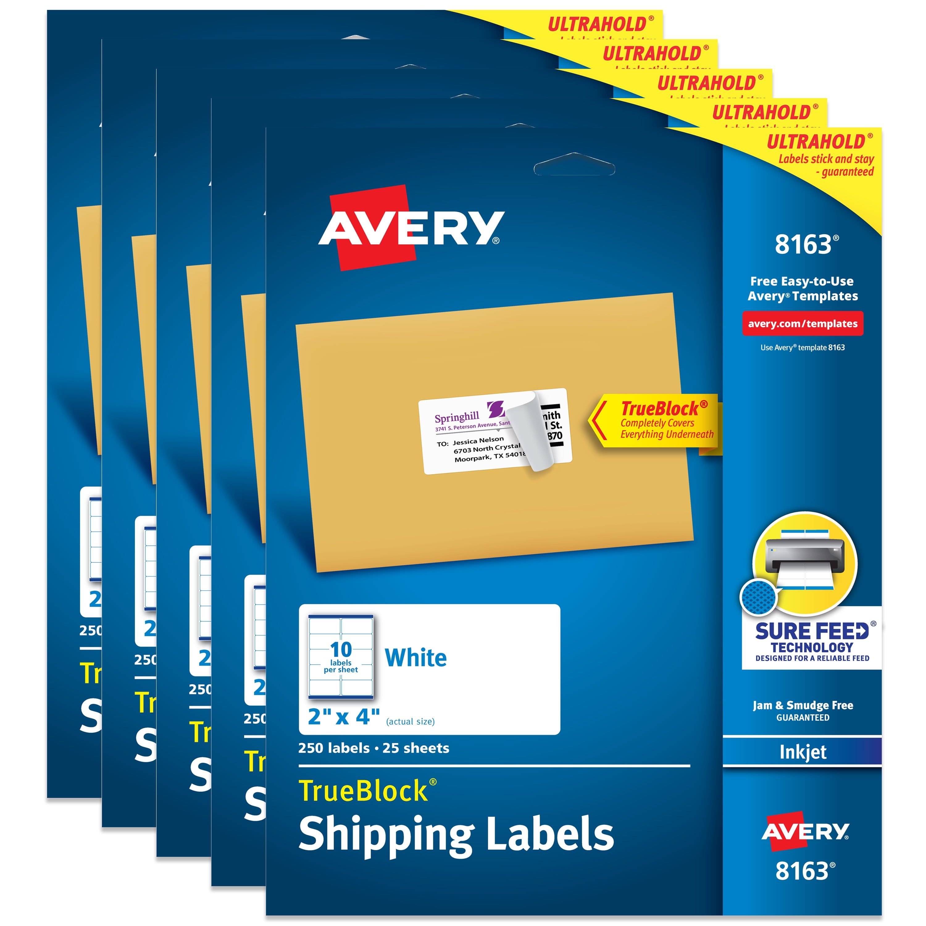 Avery Shipping Labels, 2" x 4", White, 250 Labels (8163) - 5 Pack ...