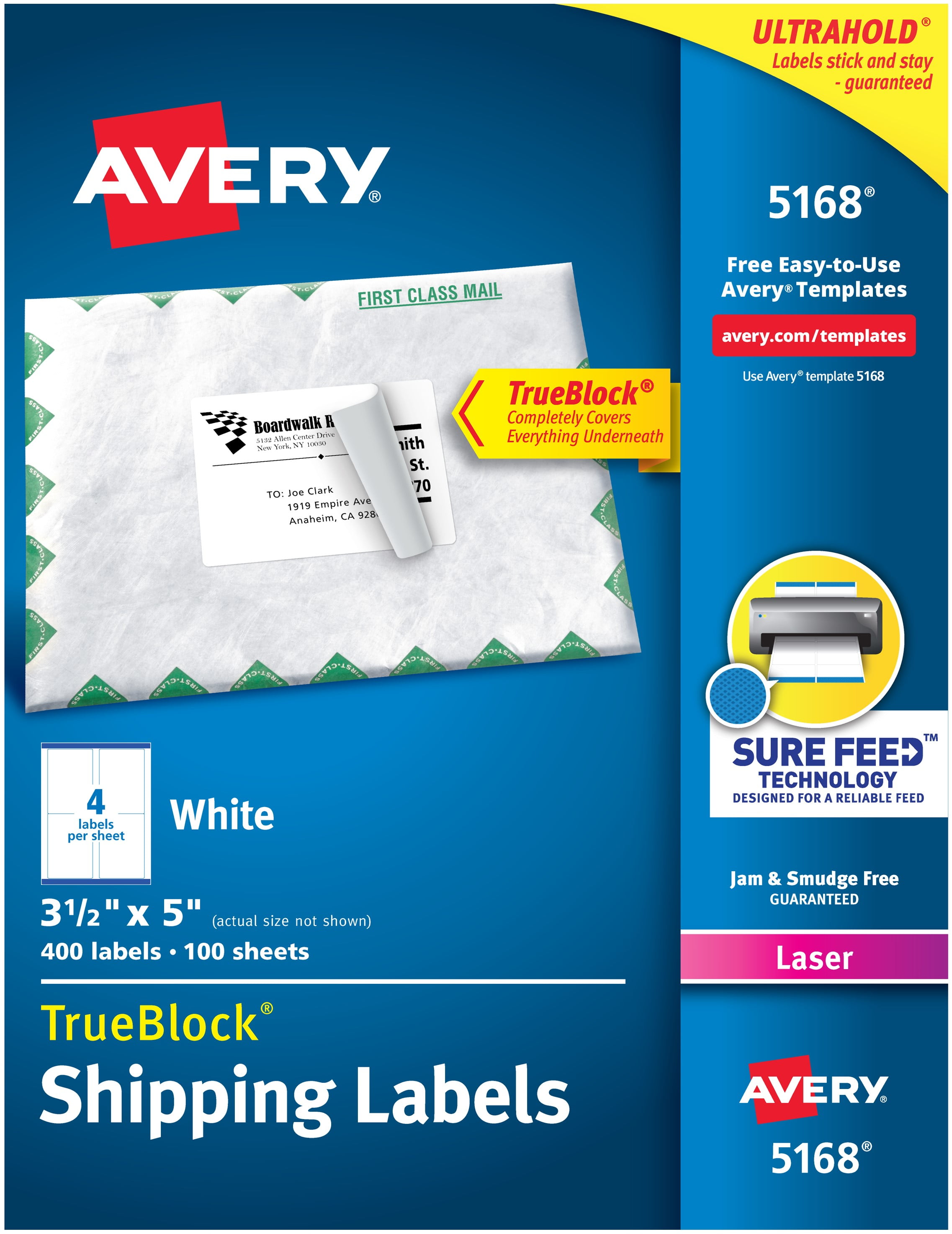 Avery Shipping Labels, 3-1/2" x 5", Paper, White, TrueBlock®, Laser ...
