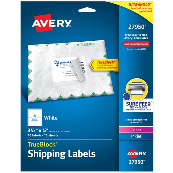 Avery Shipping Labels, 3-1/2" x 5", Paper, White, TrueBlock®, Laser ...