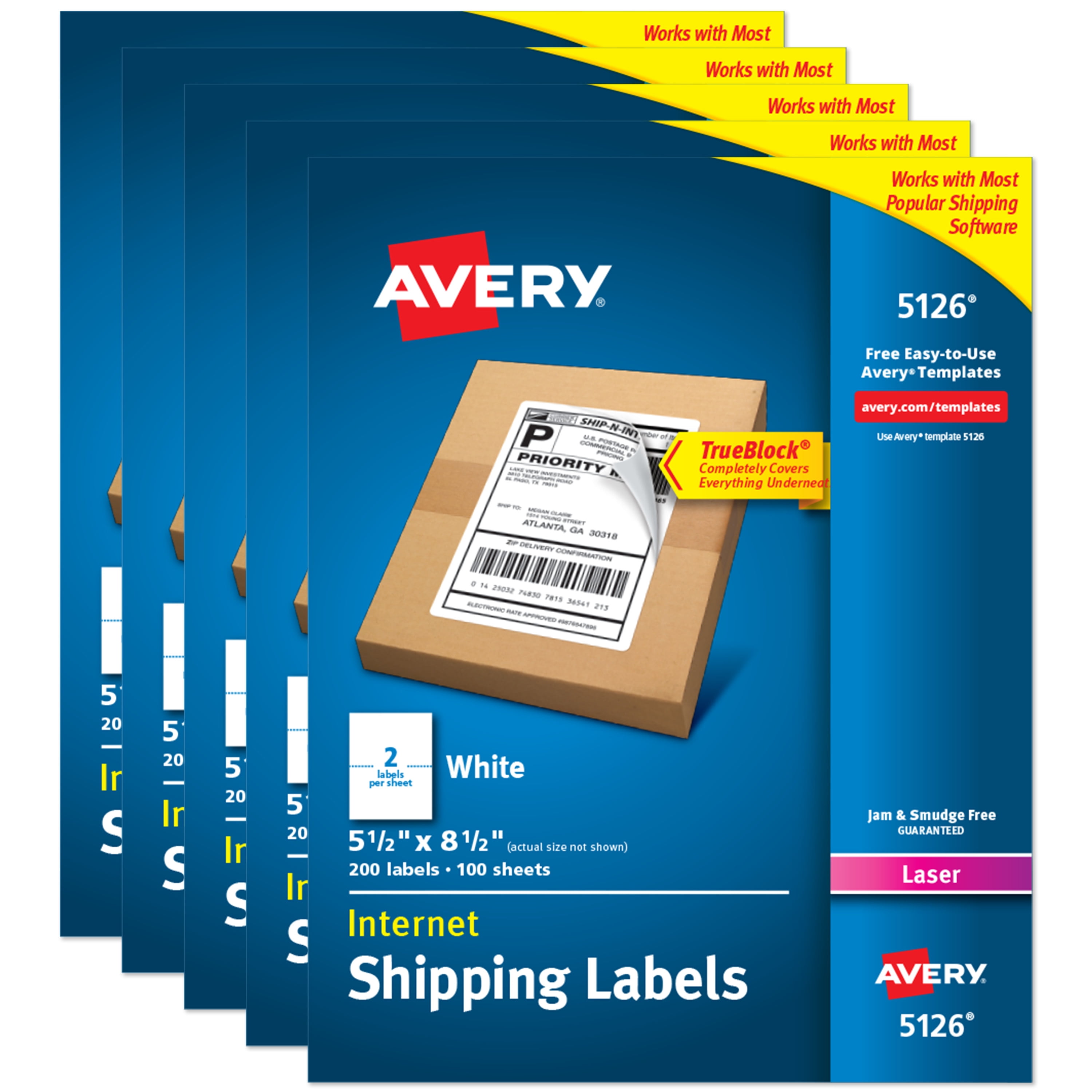 Avery Printable Internet Shipping Labels, TrueBlock Technology, 5.5" x ...