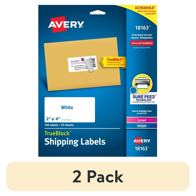 (2 pack) Avery Shipping Labels, 2" x 4", Paper, White, TrueBlock ...