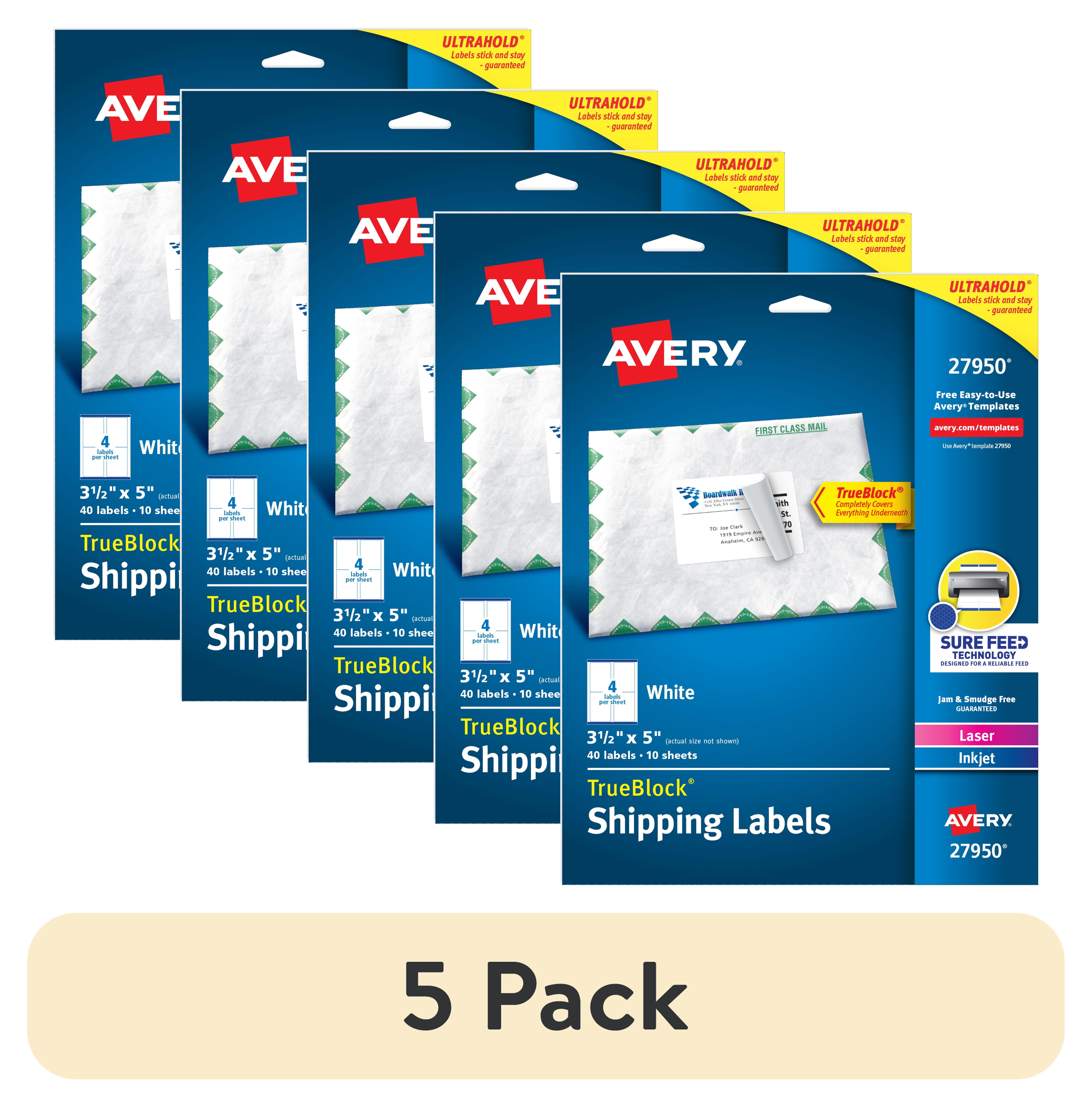 (5 pack) Avery Shipping Labels, 3-1/2" x 5", Paper, White, TrueBlock ...