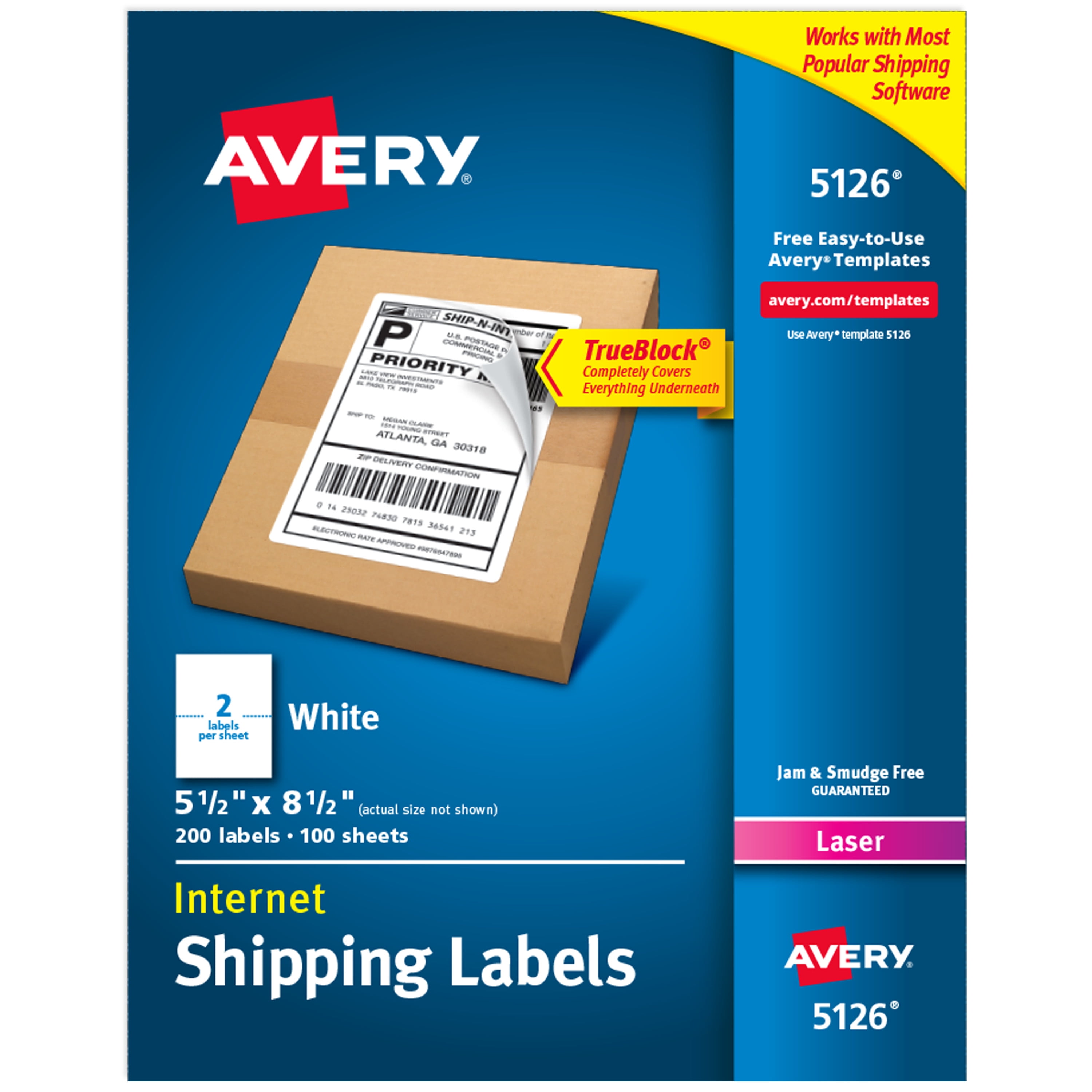 Avery Shipping Labels, White, Permanent Adhesive, 5.5" x 8.5", Laser ...