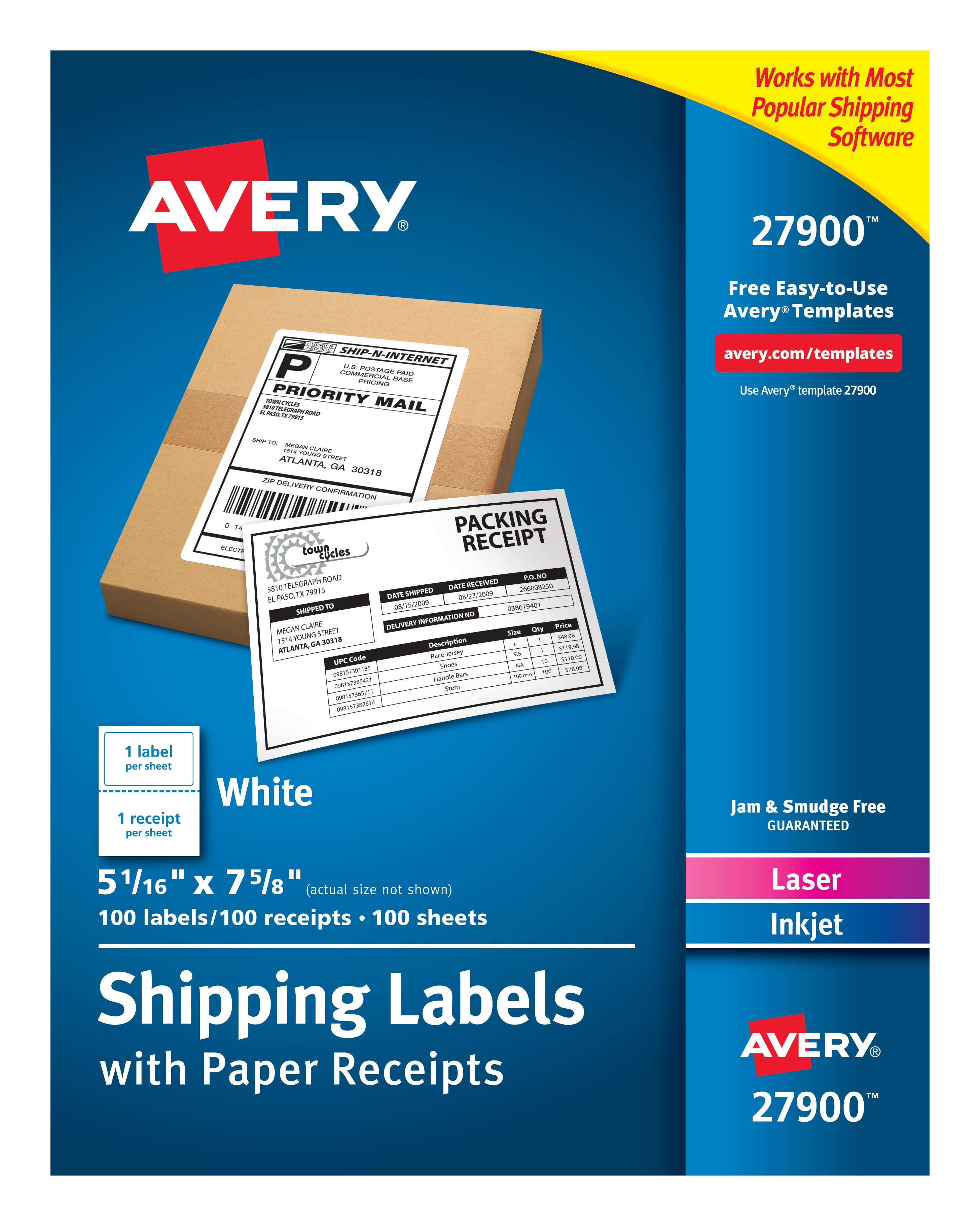 Avery Shipping Labels with Receipt, 5-1/16 x 7-5/8, Laser and Inkjet ...