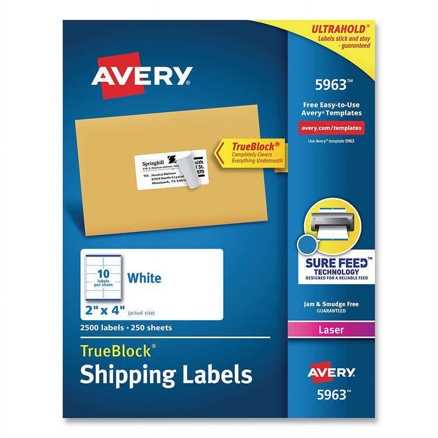 Avery Shipping Labels with TrueBlock Technology, 2 in. x 4 in., White ...