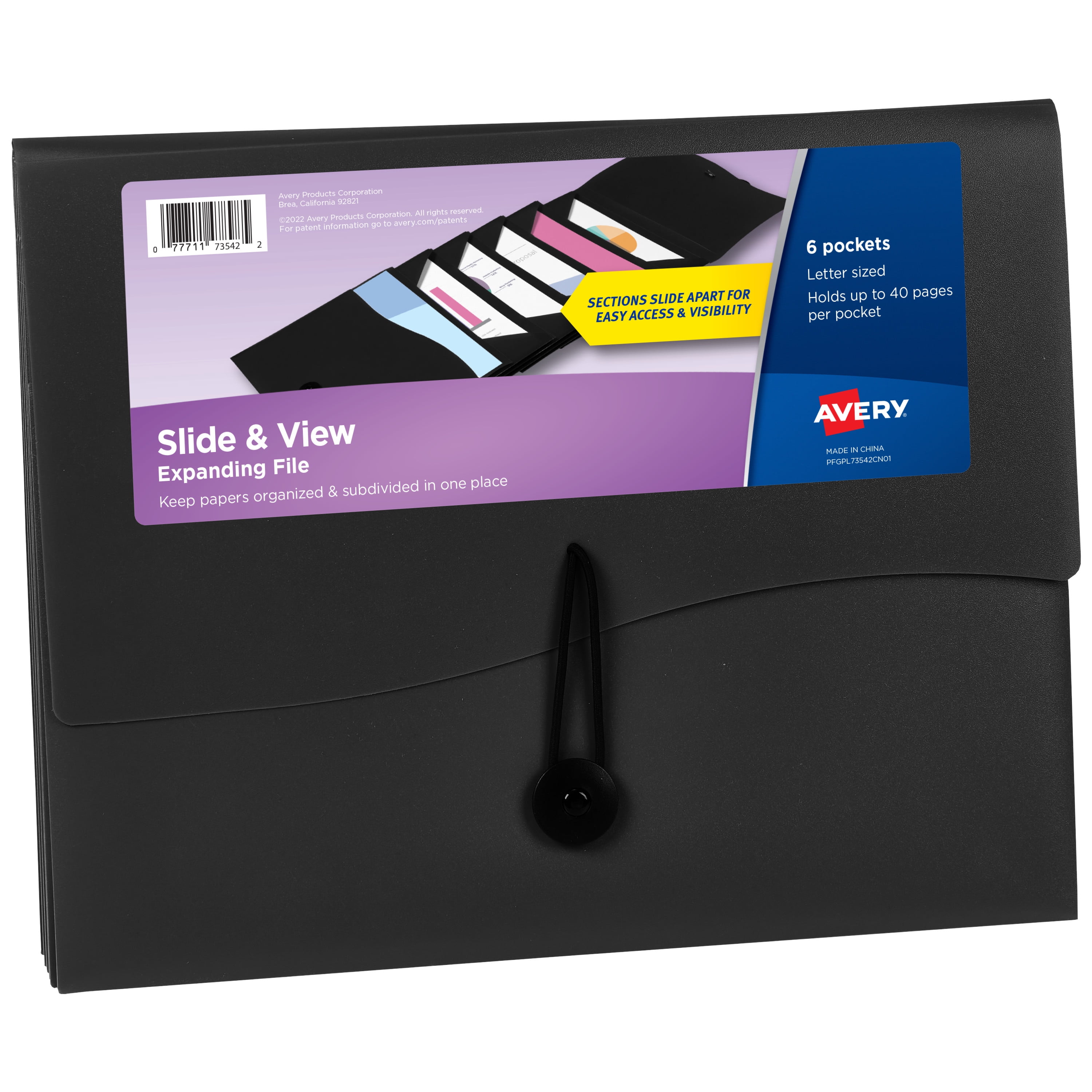 Avery Slide & View Expanding File Folder, 6 Pockets, Black (73542 ...