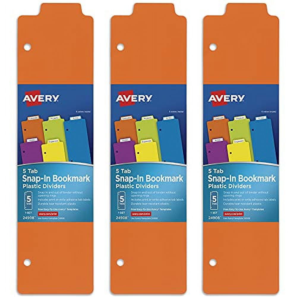 Avery Snap-in Plastic Bookmark Dividers for 3 Ring Binder, White Labels ...