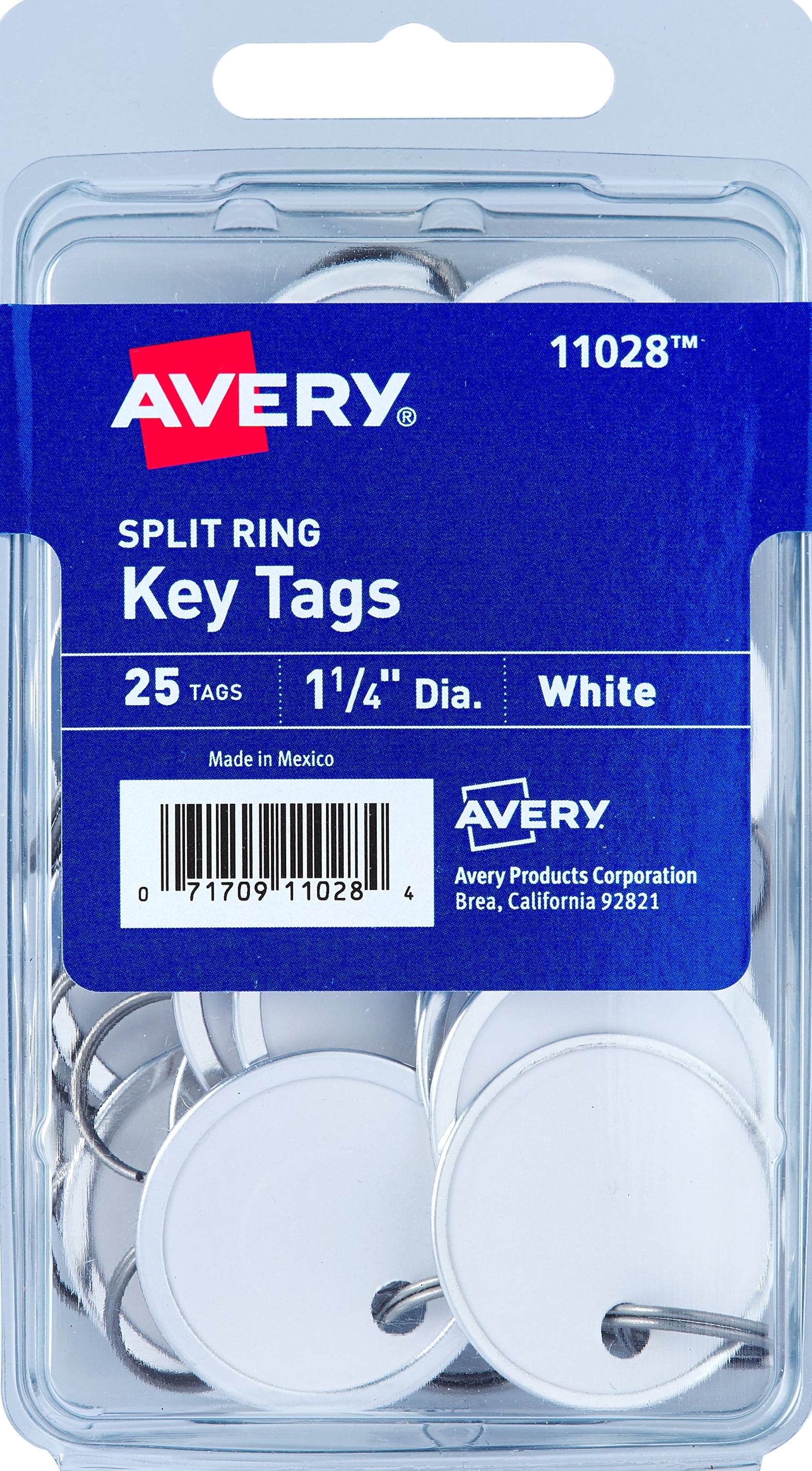 Avery Split Ring Key Tags, 1-1/4" Round, Metal, Paper, White, Handwrite ...