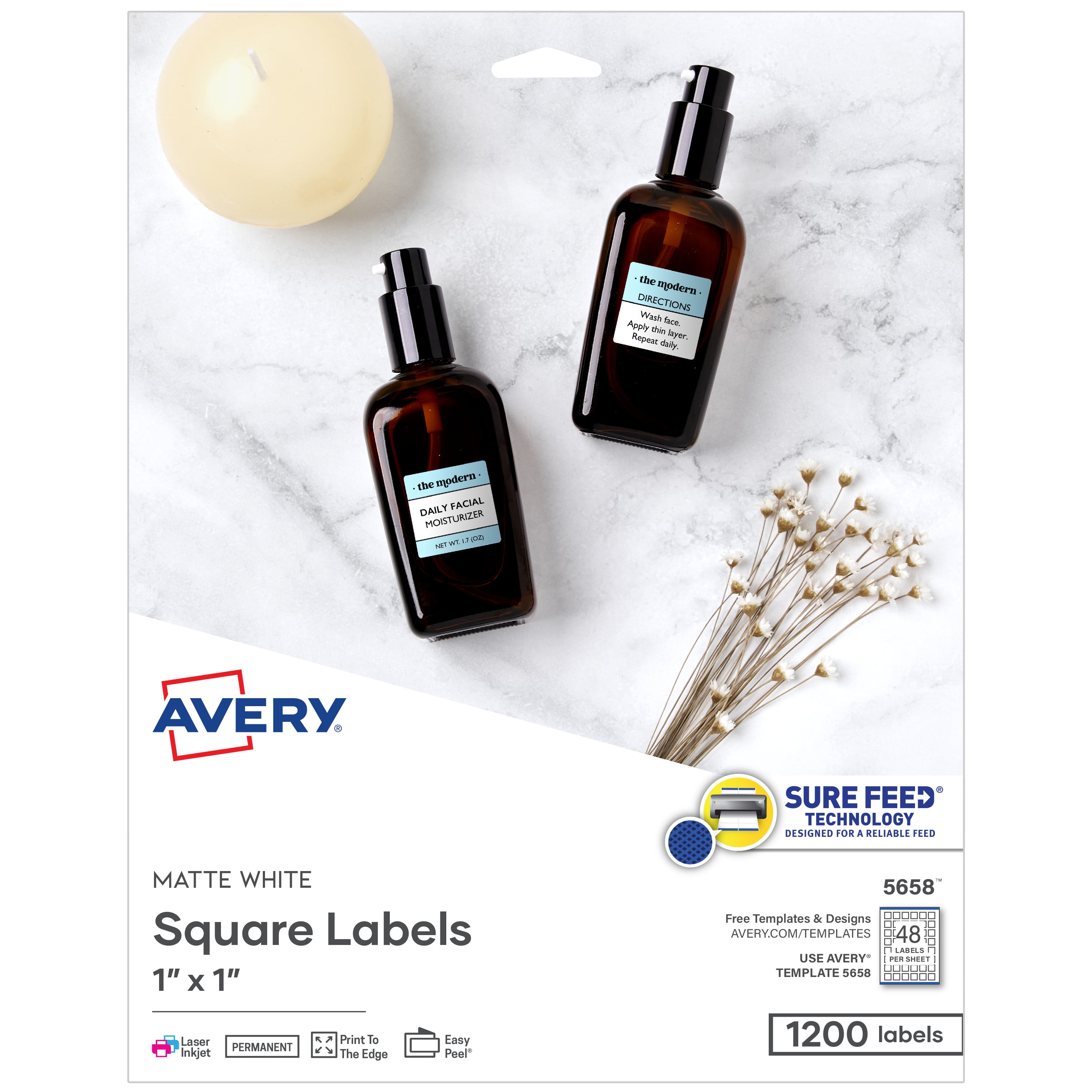 Avery Square Labels, 1" x 1", Permanent, 1,200 Labels (5658) - Walmart.com