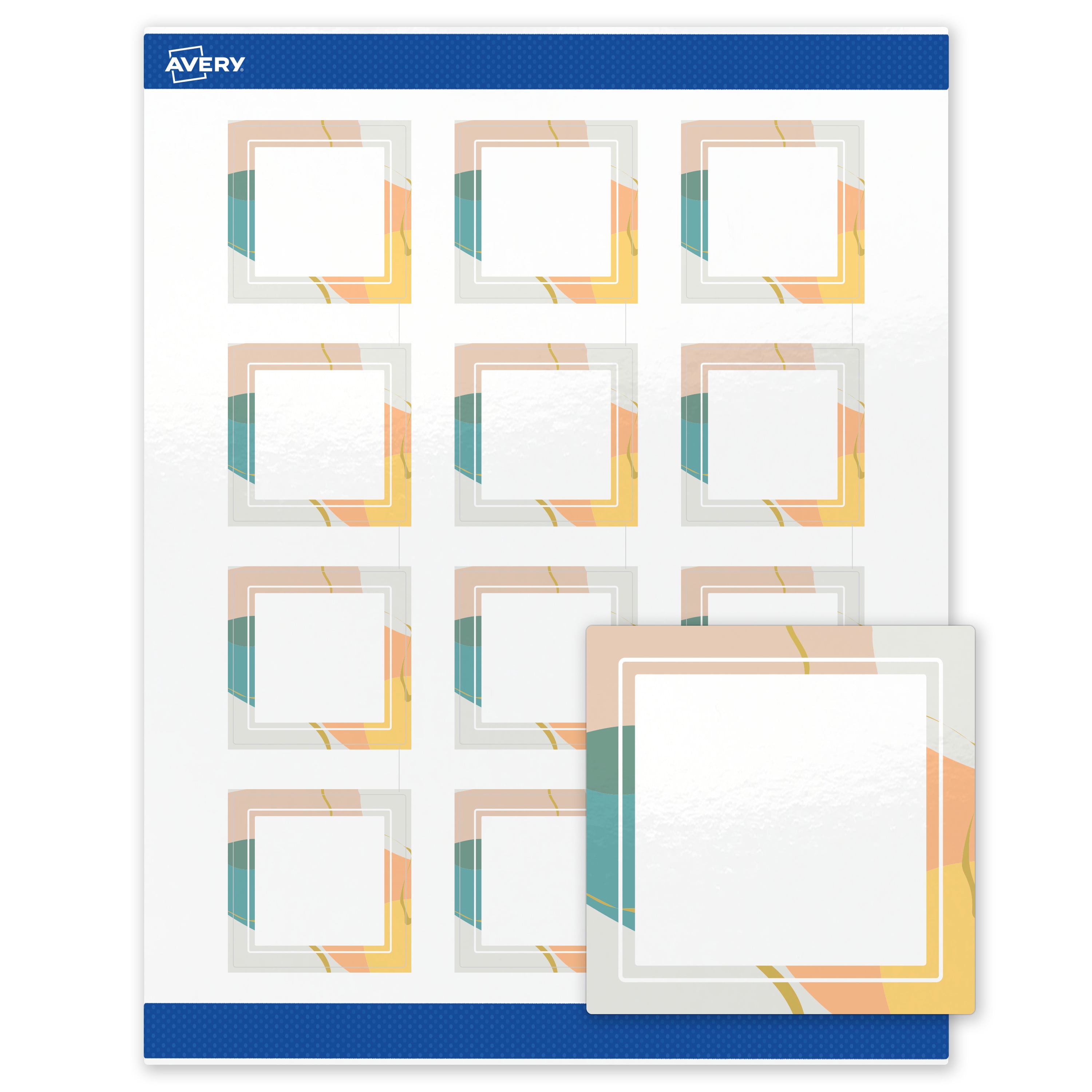 Avery Square Labels, 2" x 2", Color Block with Gold Specs, Glossy ...