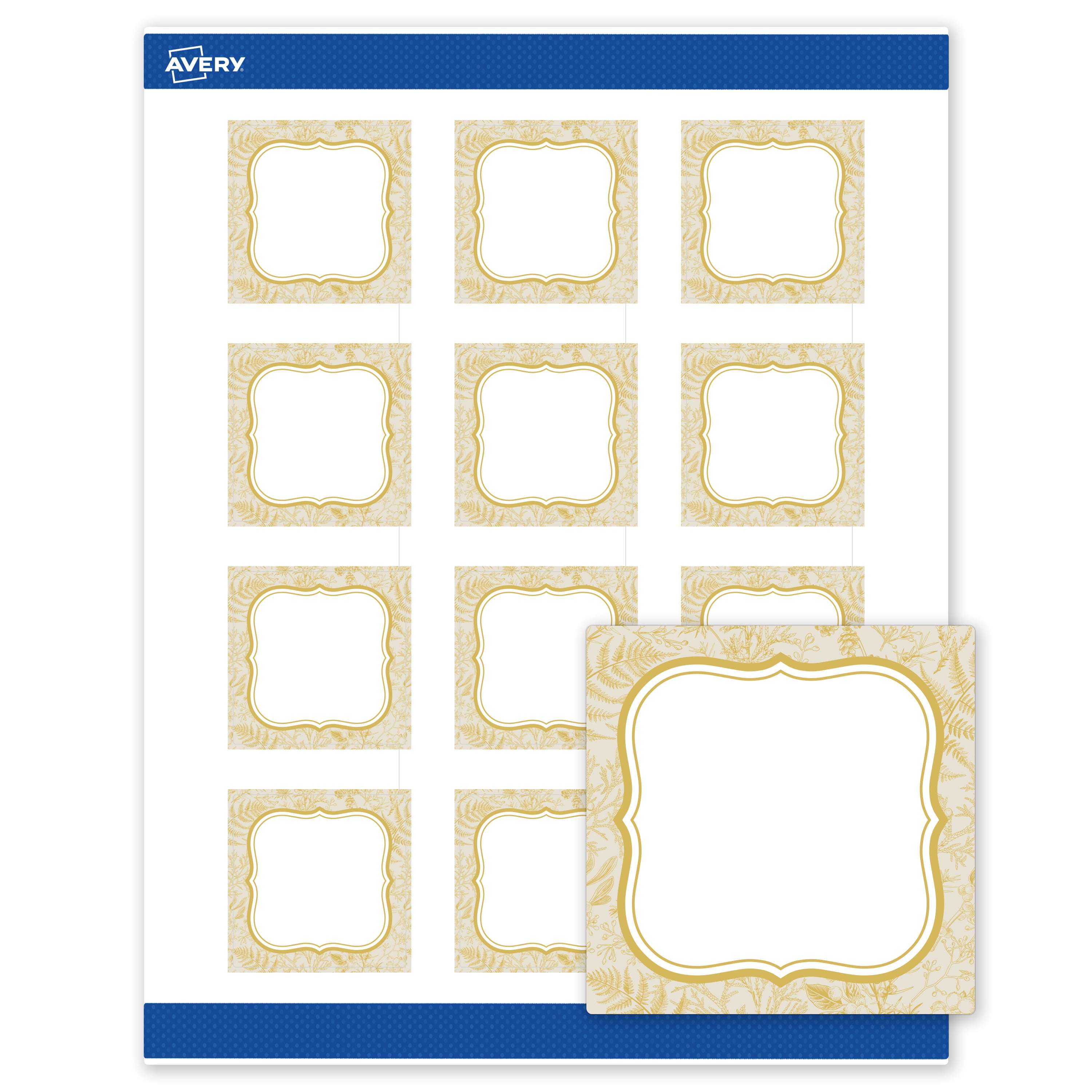 Avery Square Labels, 2" x 2", Flourish Gold Florals Design, Matte ...