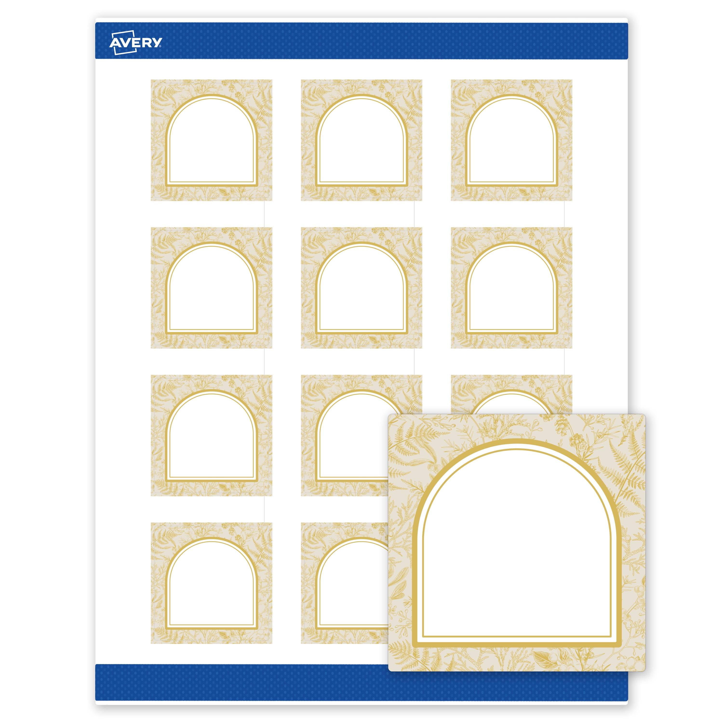 Avery Square Labels, 2" x 2", Gold Arch Florals Design, Matte - Walmart.com