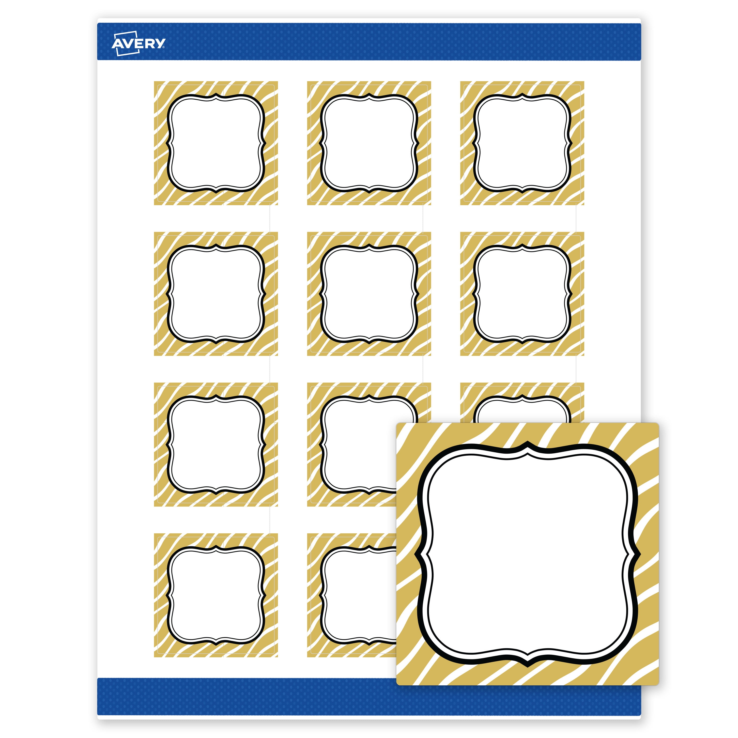 Avery Square Labels, 2" x 2", Gold Zebra Pattern Design, Matte ...