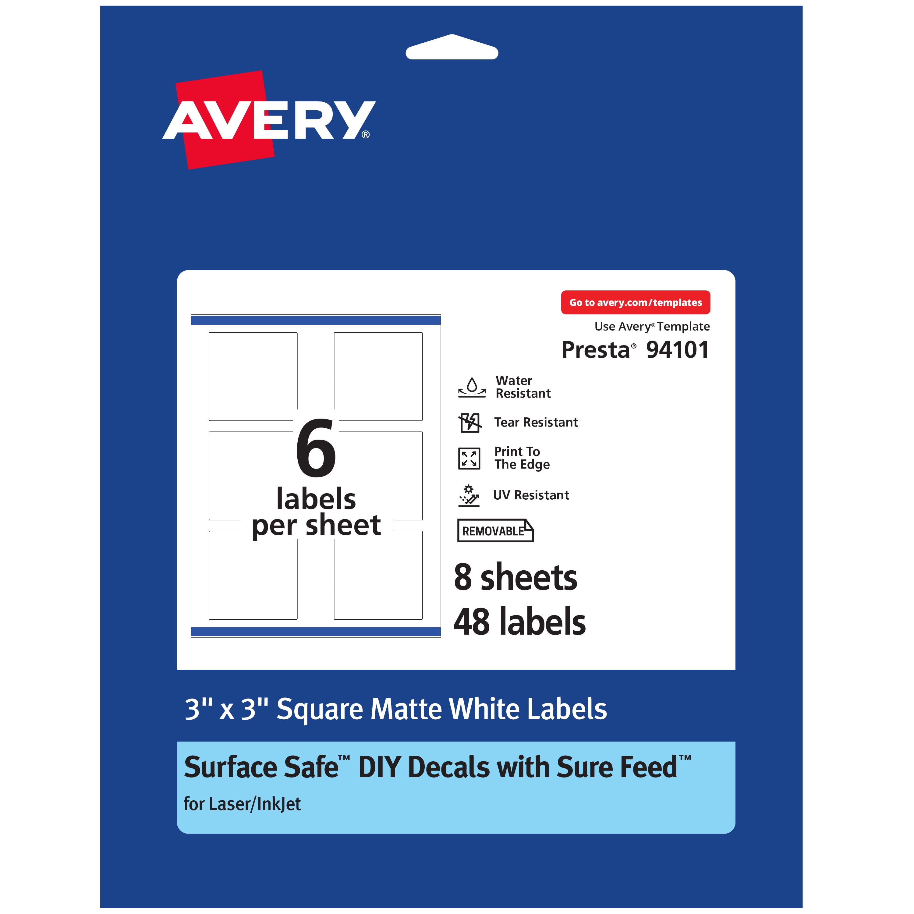 Avery Durable Removable Square Labels, 3" x 3", 48 Labels - Walmart.com