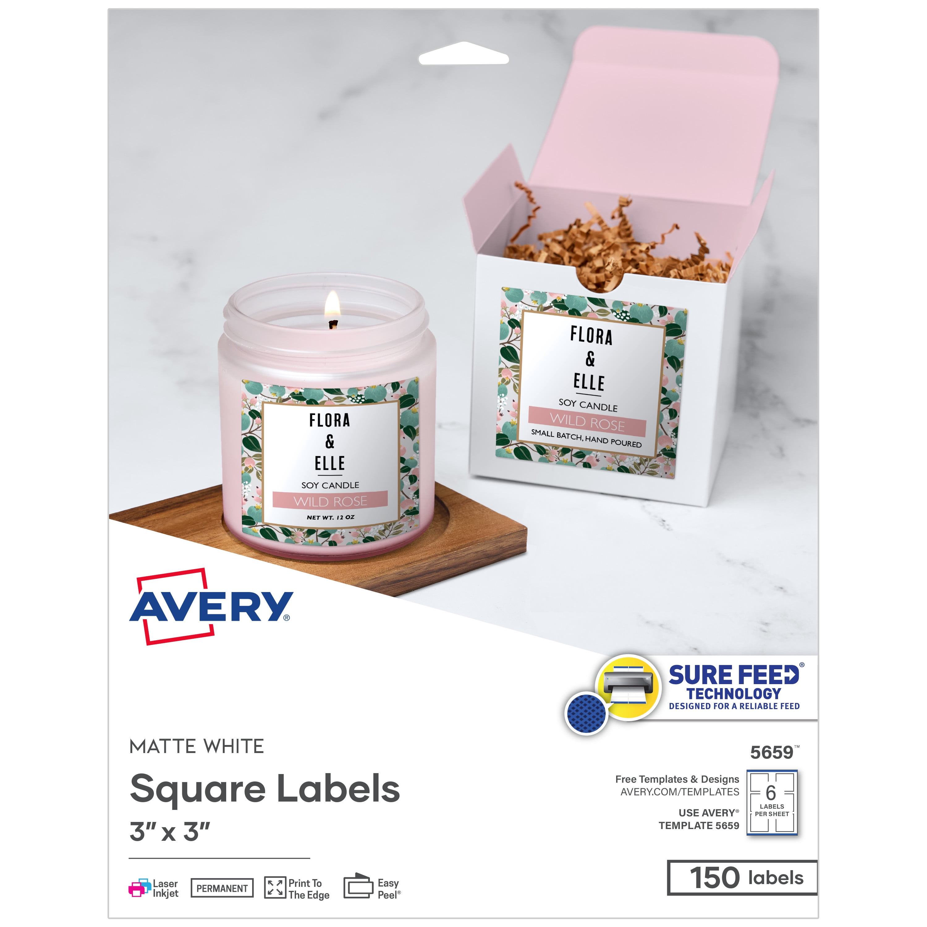 Avery Square Labels, 3" x 3", Permanent, 150 Labels (5659) - Walmart.com