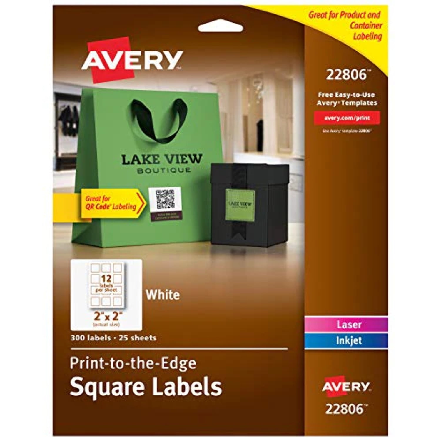 Avery Square Labels For Laser And Inkjet Printers, Sure Feed, 2 X 2 ...