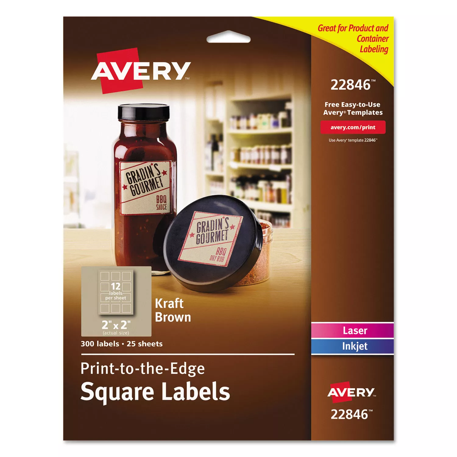 Avery Square Print-to-the-Edge Labels 2 x 2 Kraft Brown 300/Pack 22846 ...