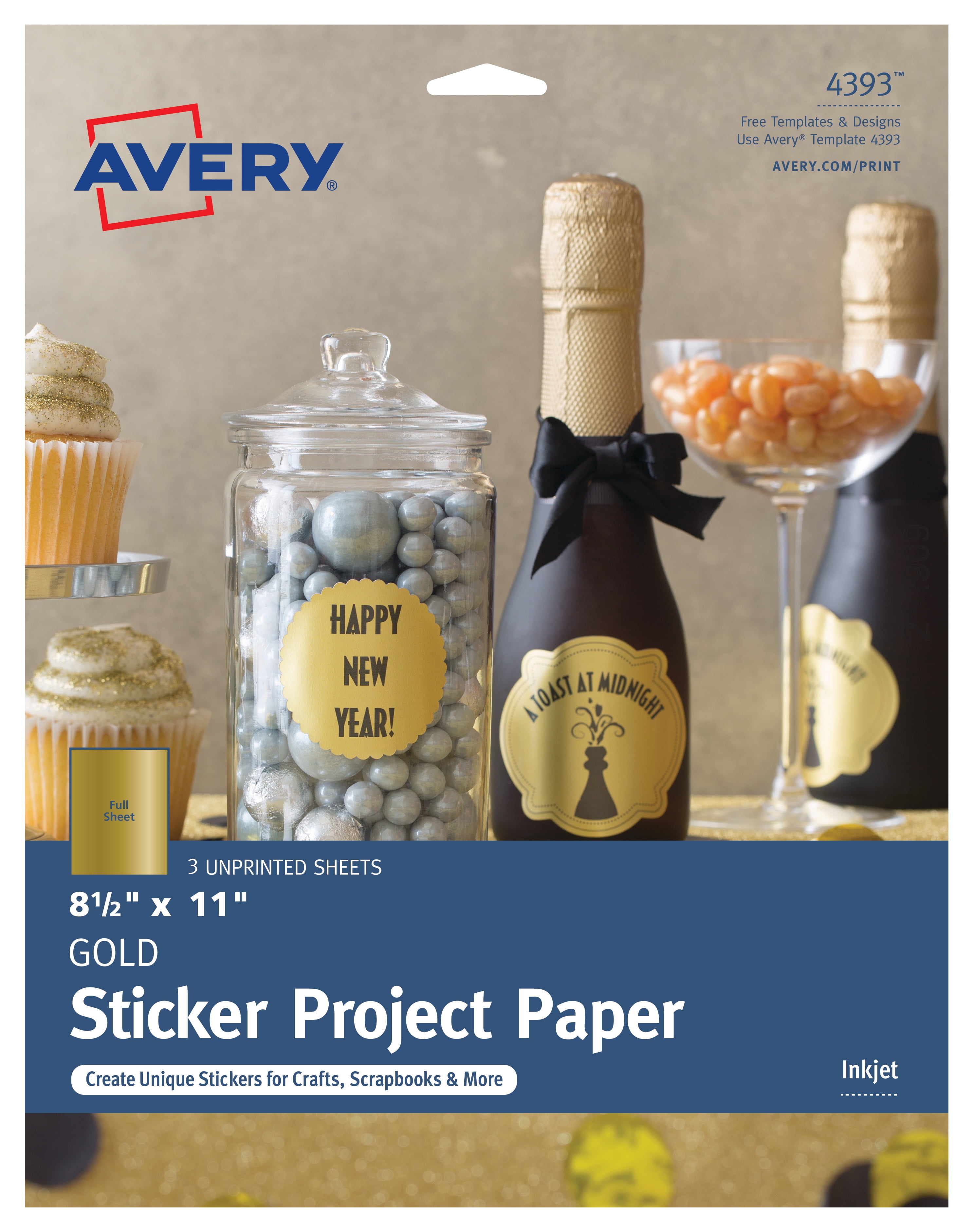 Avery Sticker Project Paper, Permanent Adhesive, Gold, 8-1/2" x 11", 3 ...