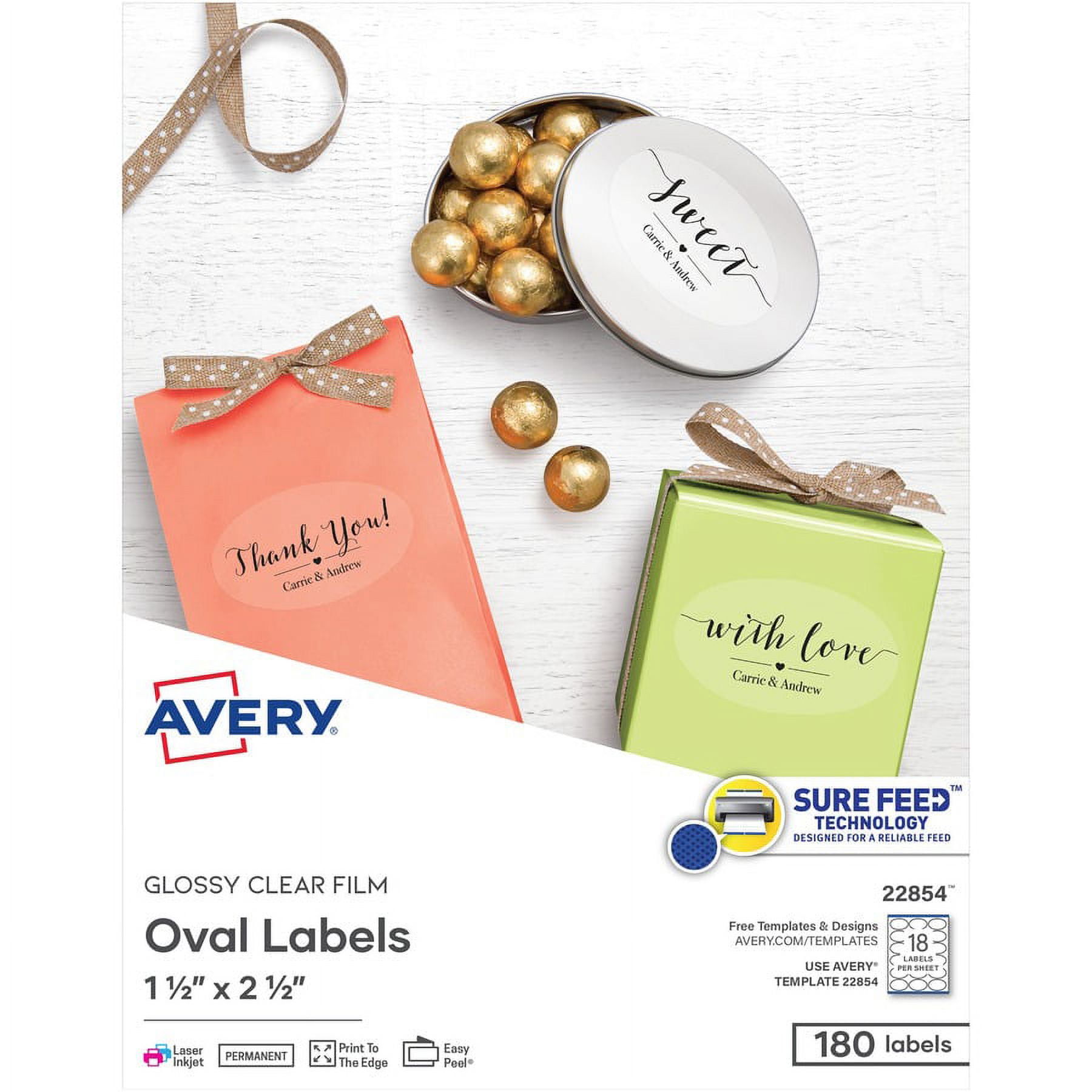Avery® Sure Feed Glossy Labels - 1 1/2" Width x 2 1/2" Length ...