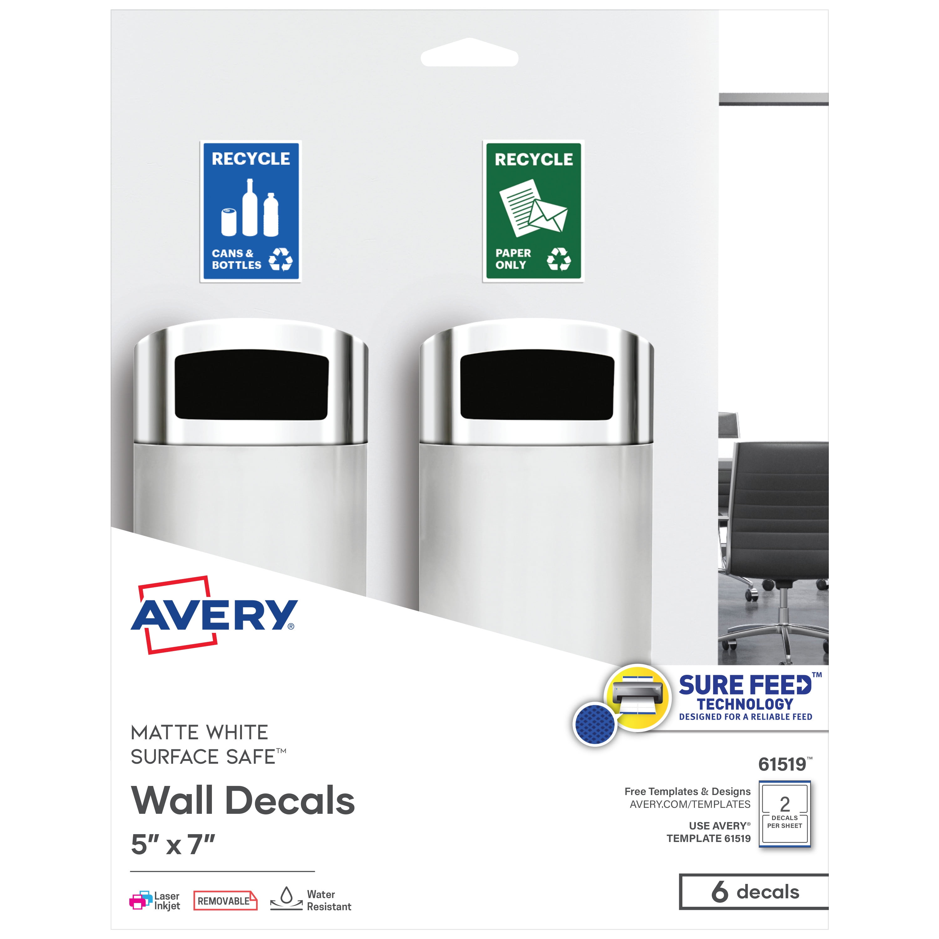 Avery Surface Safe Wall Decals, 5 x 7, Removable Adhesive, Water ...