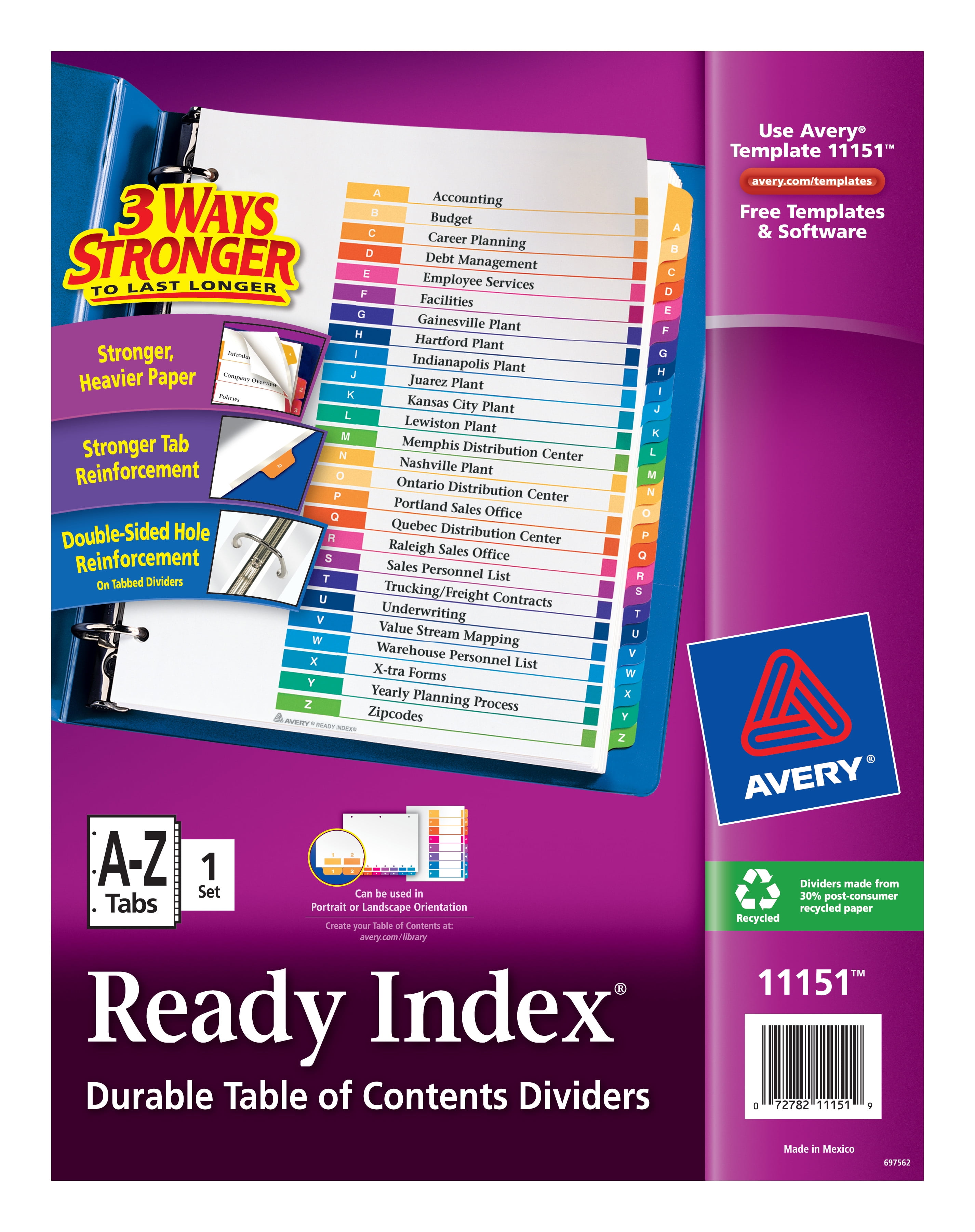 Avery Table of Contents Dividers, Ready Index, 26 Preprinted Tabs A-Z ...