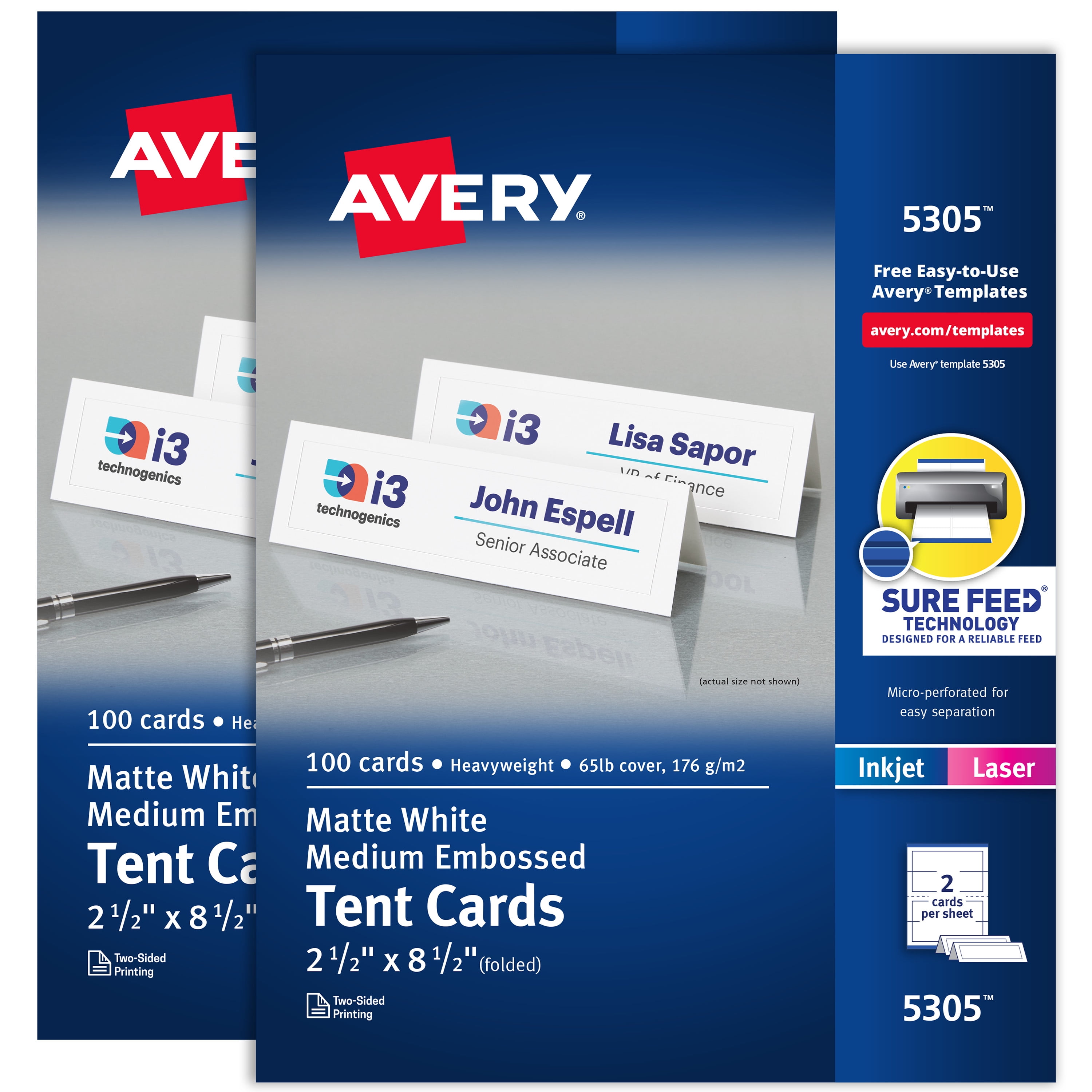 Avery Tent Cards, 2.5" x 8.5", Embossed Border, 200 Cards (25305) - Walmart.com