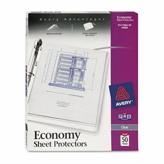 Avery Top-Load Sheet Protector Economy Gauge Letter Clear 50/Box 74090 ...