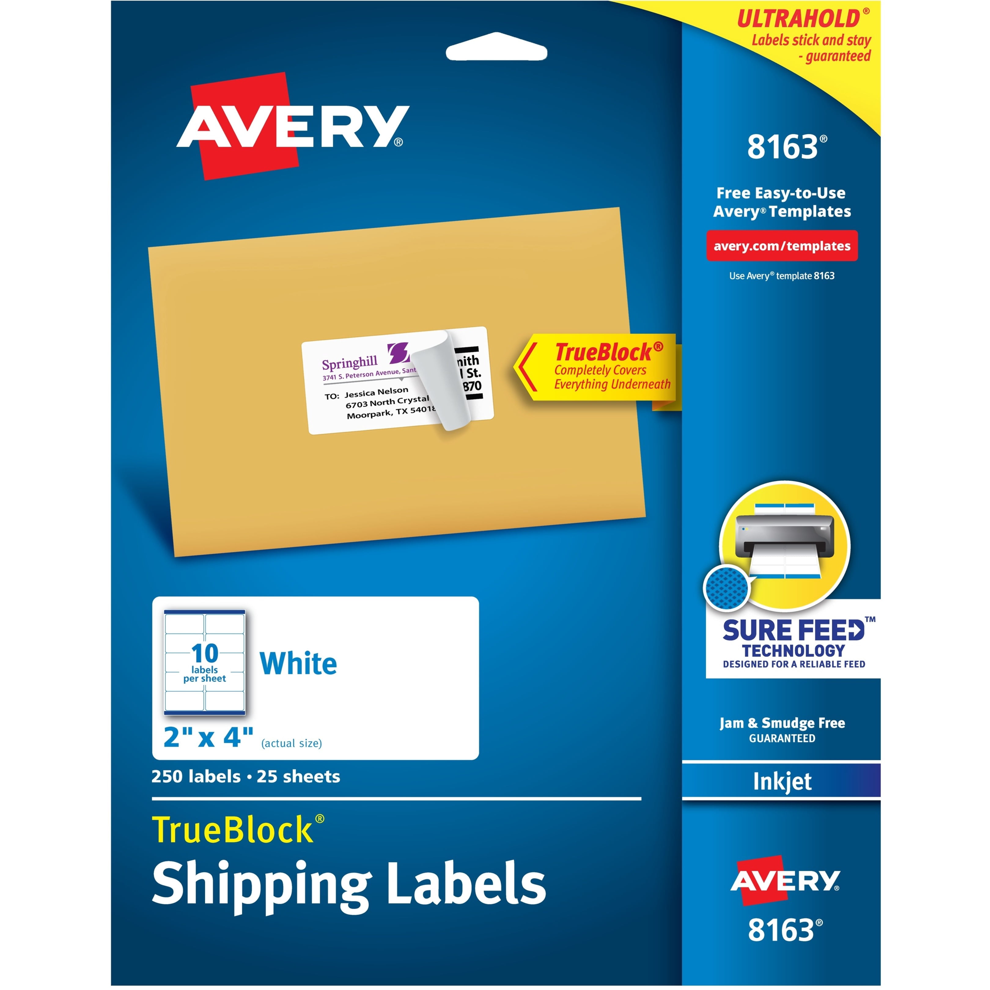 Avery TrueBlock(R) Shipping Labels, Sure Feed(TM) Technology, Permanent ...