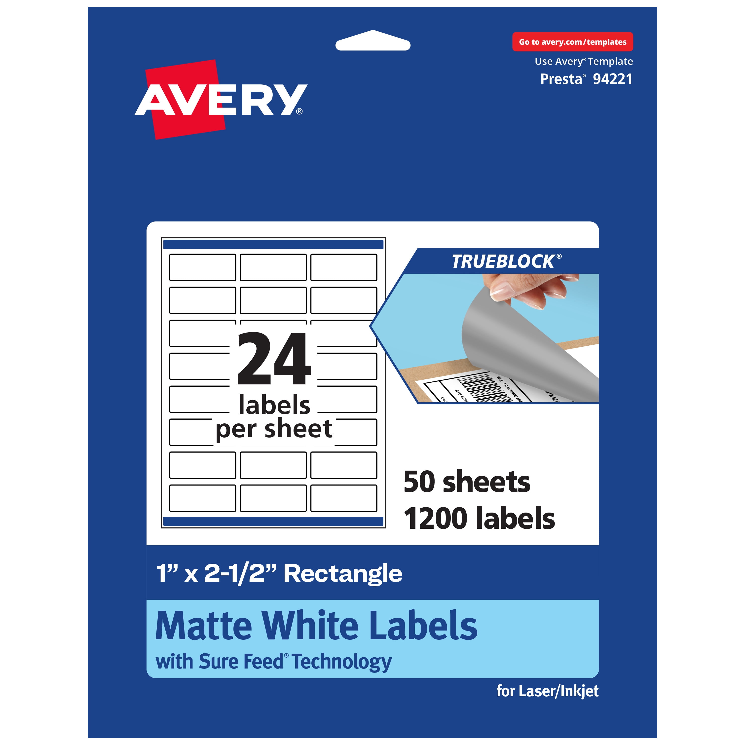 Avery TrueBlock Rectangle Labels, 1" x 2.5", 1,200ct - Walmart.com