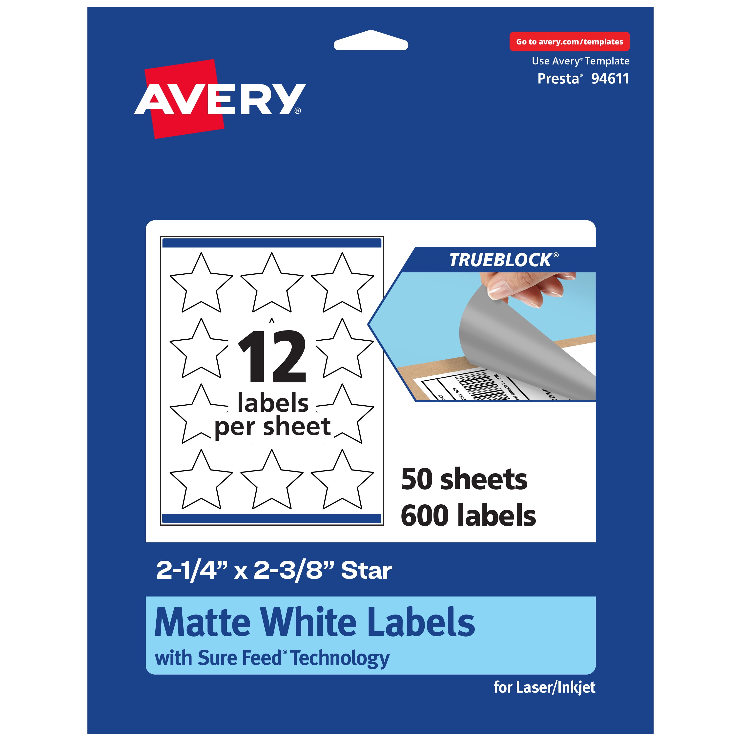 Avery TrueBlock Star Labels, 2-1/4" x 2-3/8", 600ct - Walmart.com