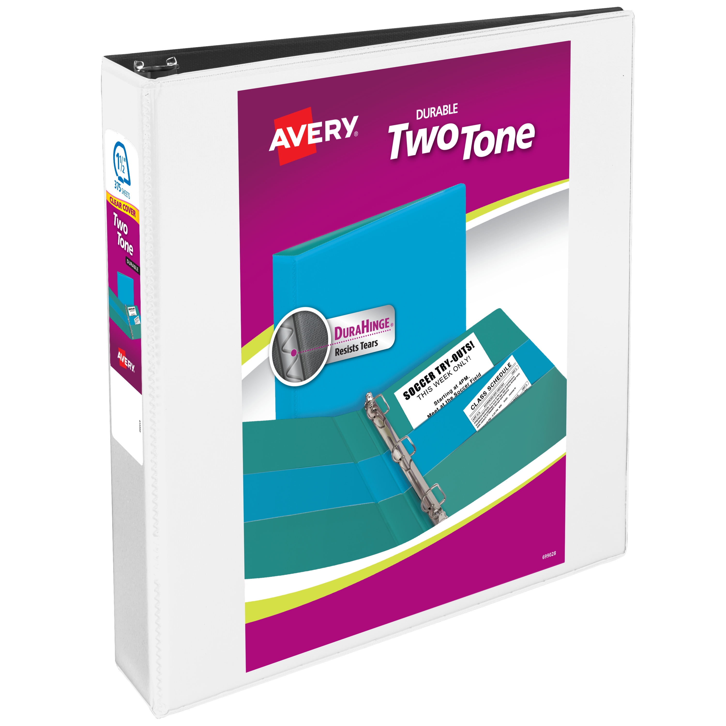 Avery Two-Tone Binder, 1.5 inch Slant Rings, White/Black (17287 ...