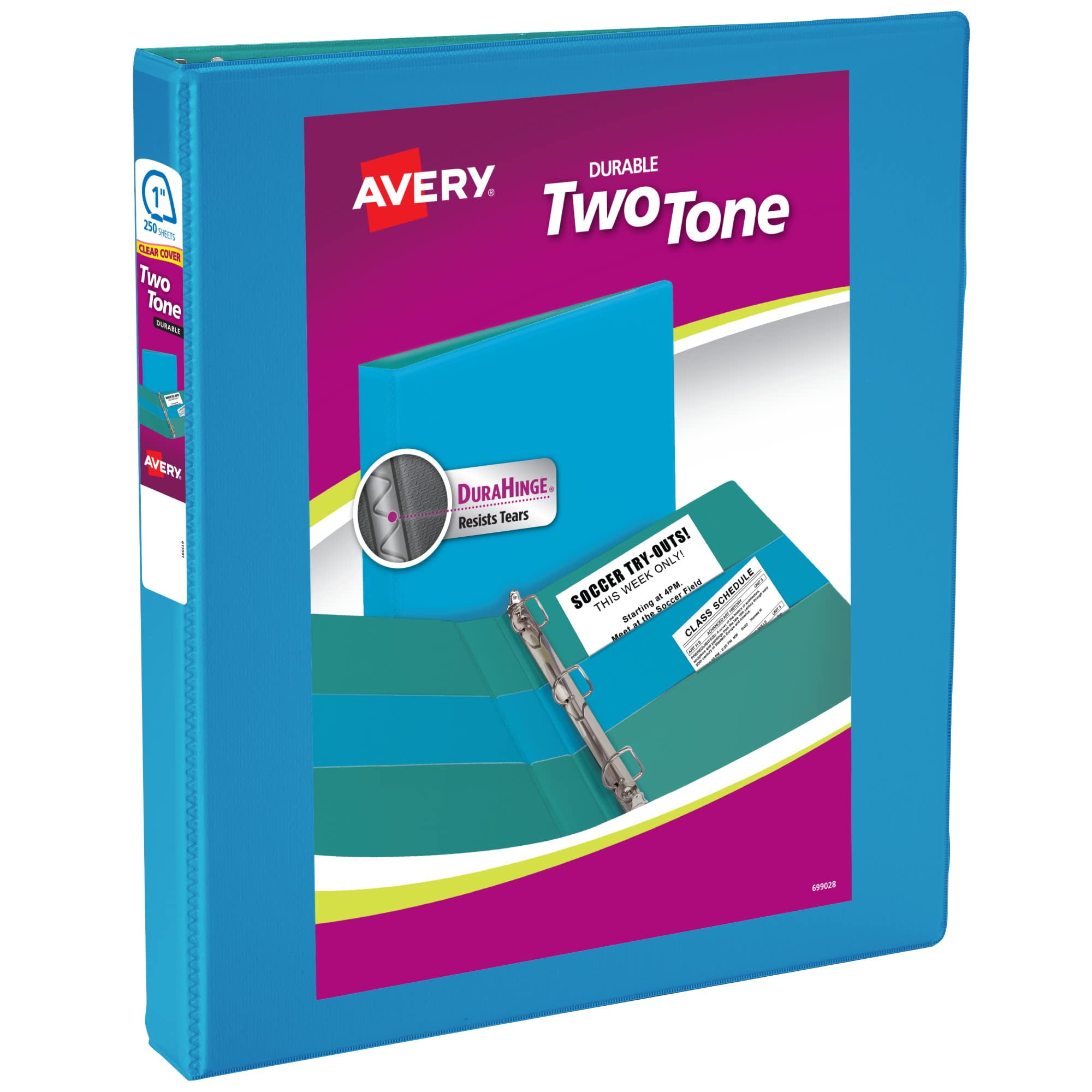 Avery Two-Tone Durable 3 Ring Binder, 1 Inch Slant Rings, Blue/Teal ...