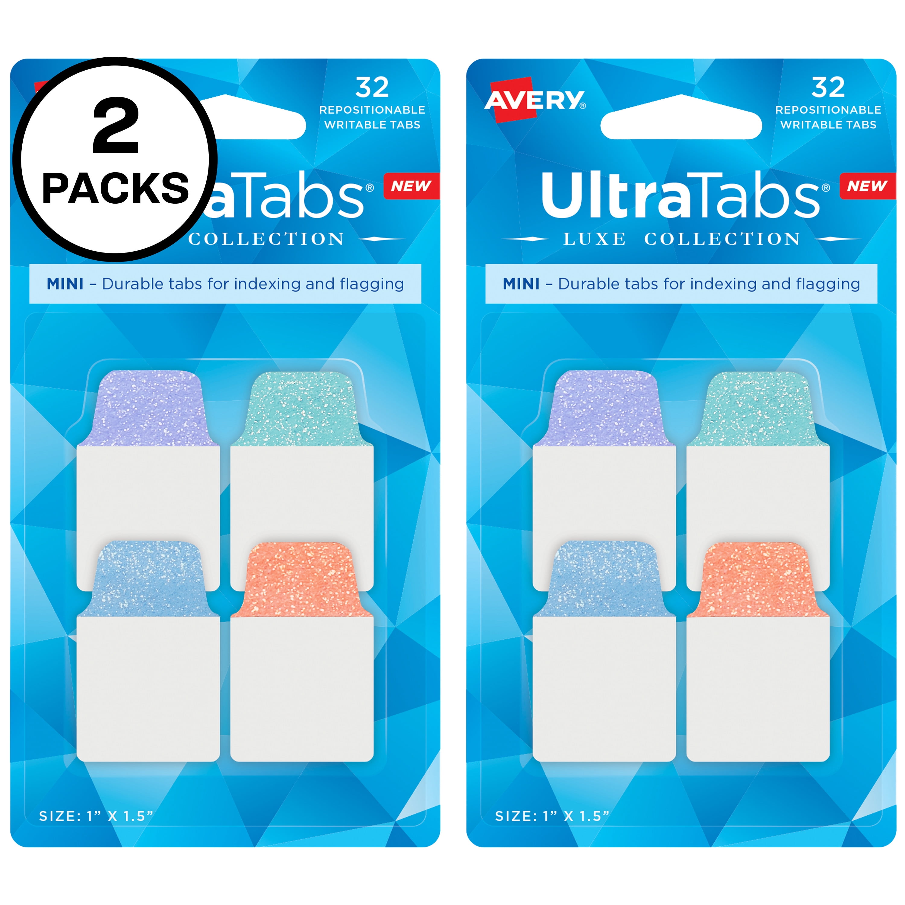 Avery Ultra Tabs Luxe Collection, 64 Glitter Pastel Mini Sticky Tabs ...