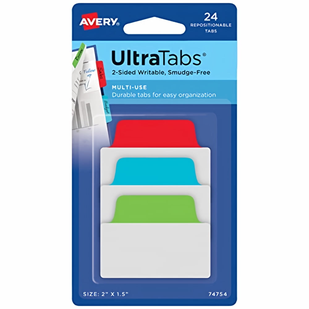 Avery Ultra Tabs Repositionable Tabs 2 in x 1-1/2 in Blue, Green, Red ...