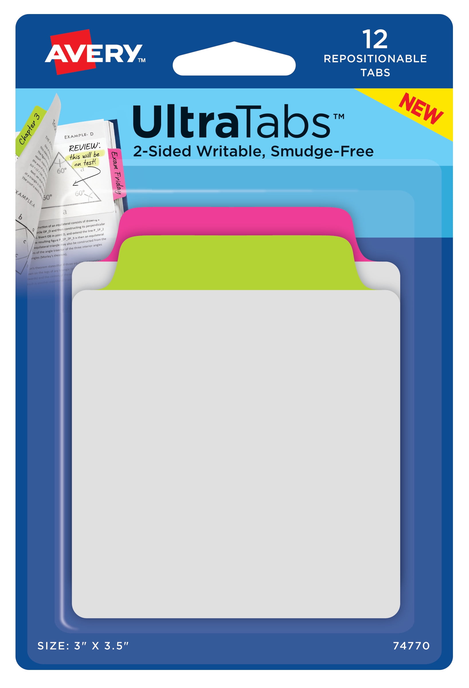 Avery Ultra Tabs Repositionable, Two-Side Writable, 3" x 3-1/2", Neons ...