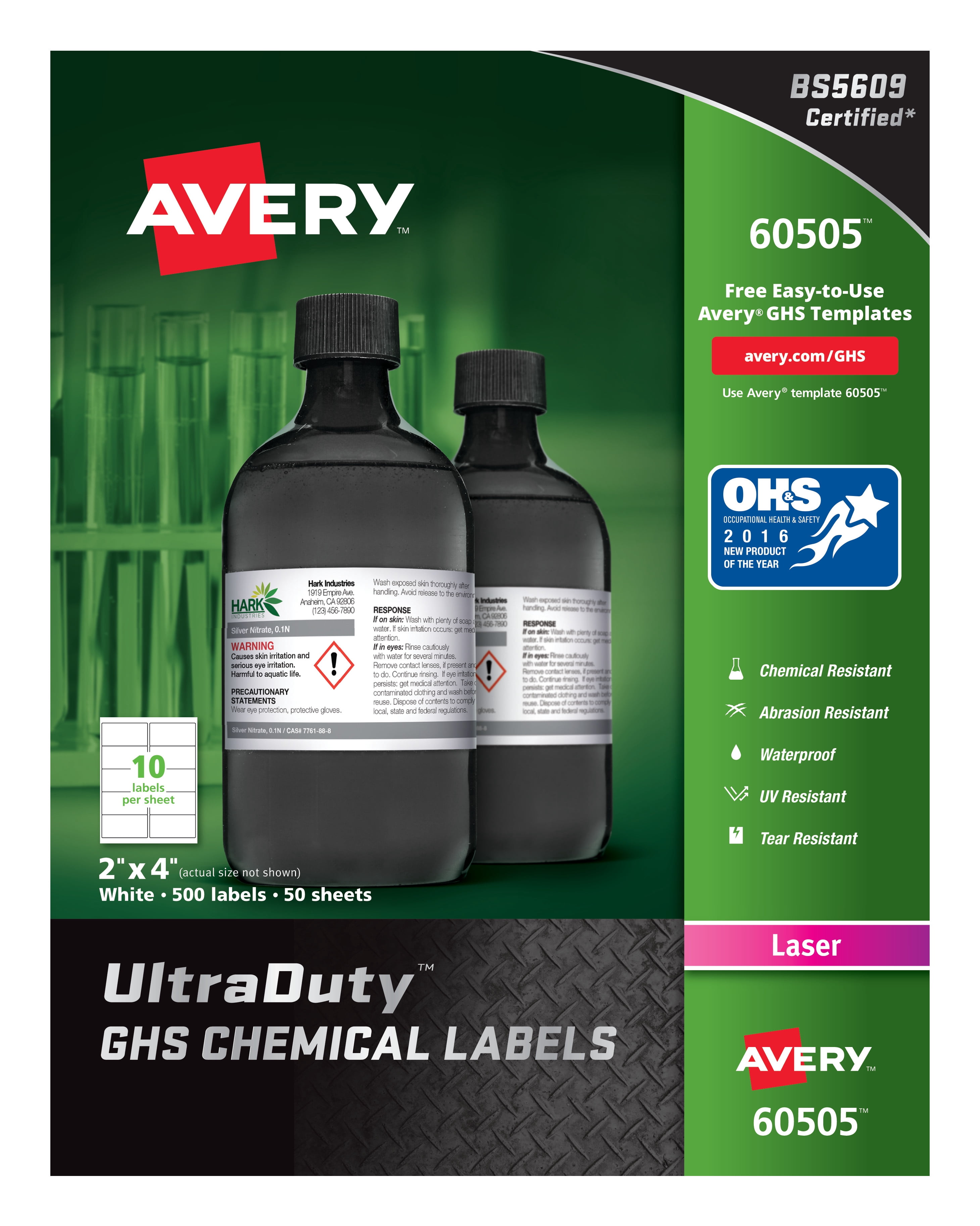 Avery UltraDuty GHS Chemical Labels, Permanent Adhesive, Waterproof, UV ...
