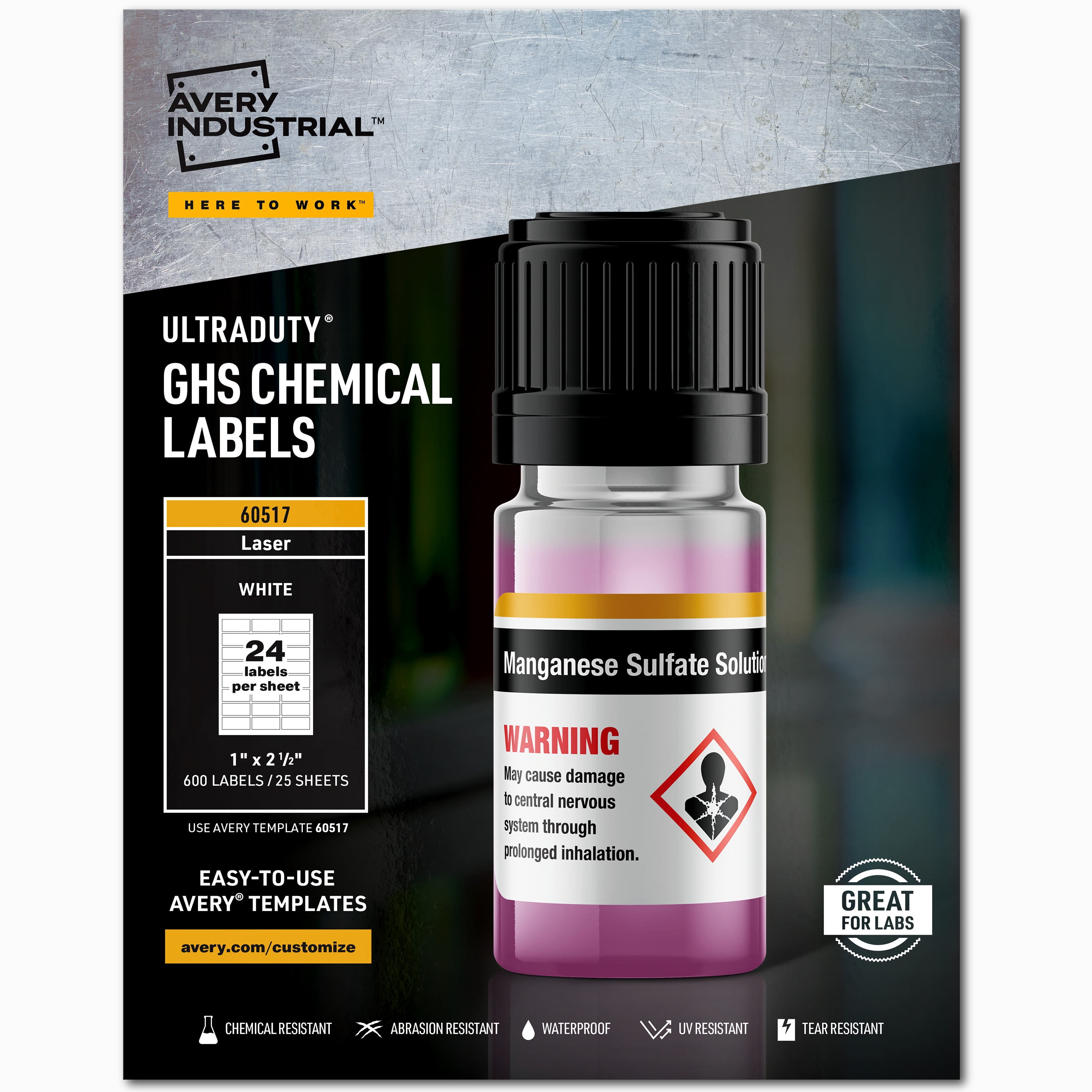 Avery UltraDuty GHS Chemical Labels for Laser Printers, Permanent ...