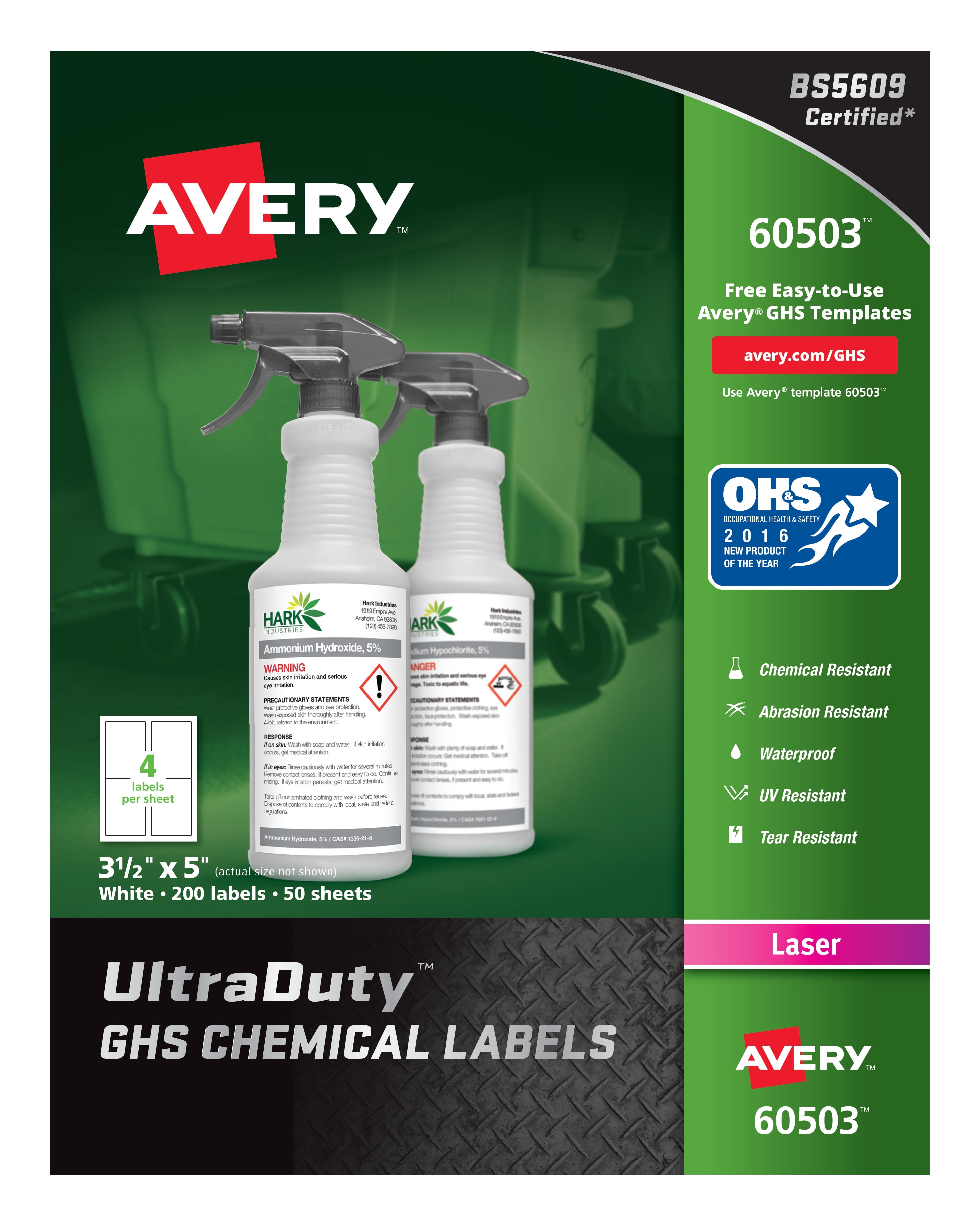 Avery UltraDuty GHS Chemical Labels For Laser Printers Permanent Avery UltraDuty GHS Chemical Labels For Laser Printers Permanent