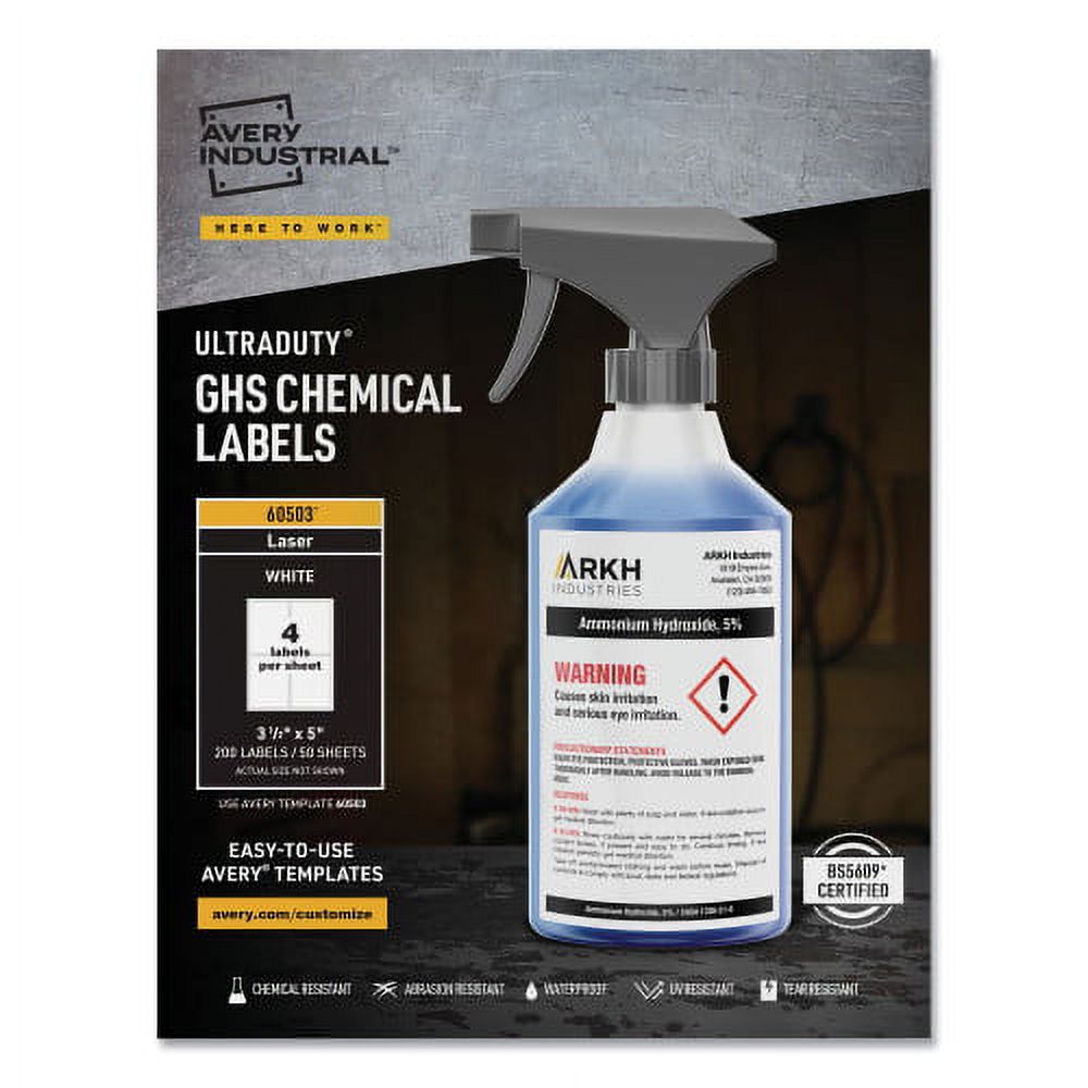 Avery UltraDuty GHS Chemical Waterproof and UV Resistant Labels, 3.5 x ...